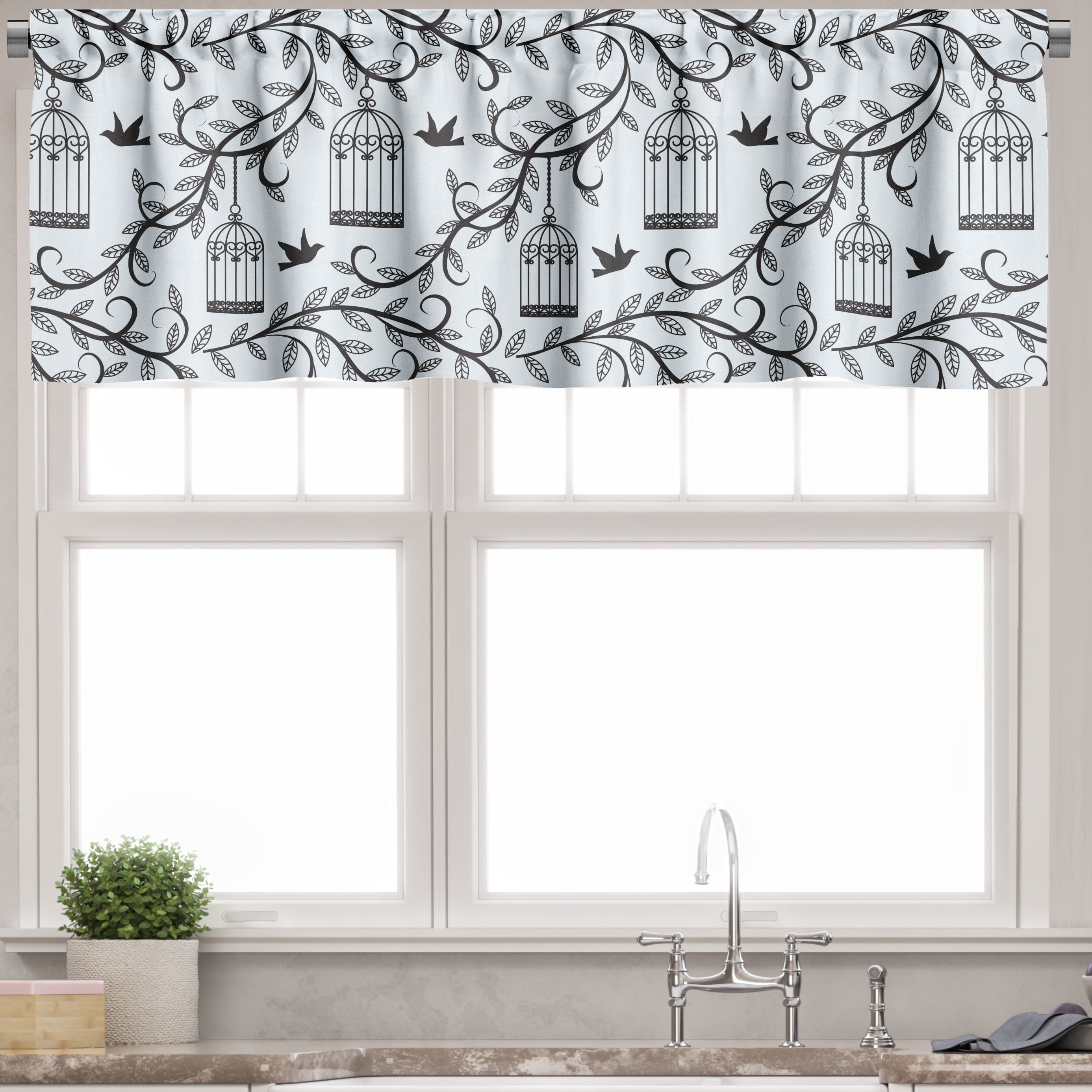 Ambesonne Birds Window Valance, Branch of Floral Tree, 54" X 12", Blue ...