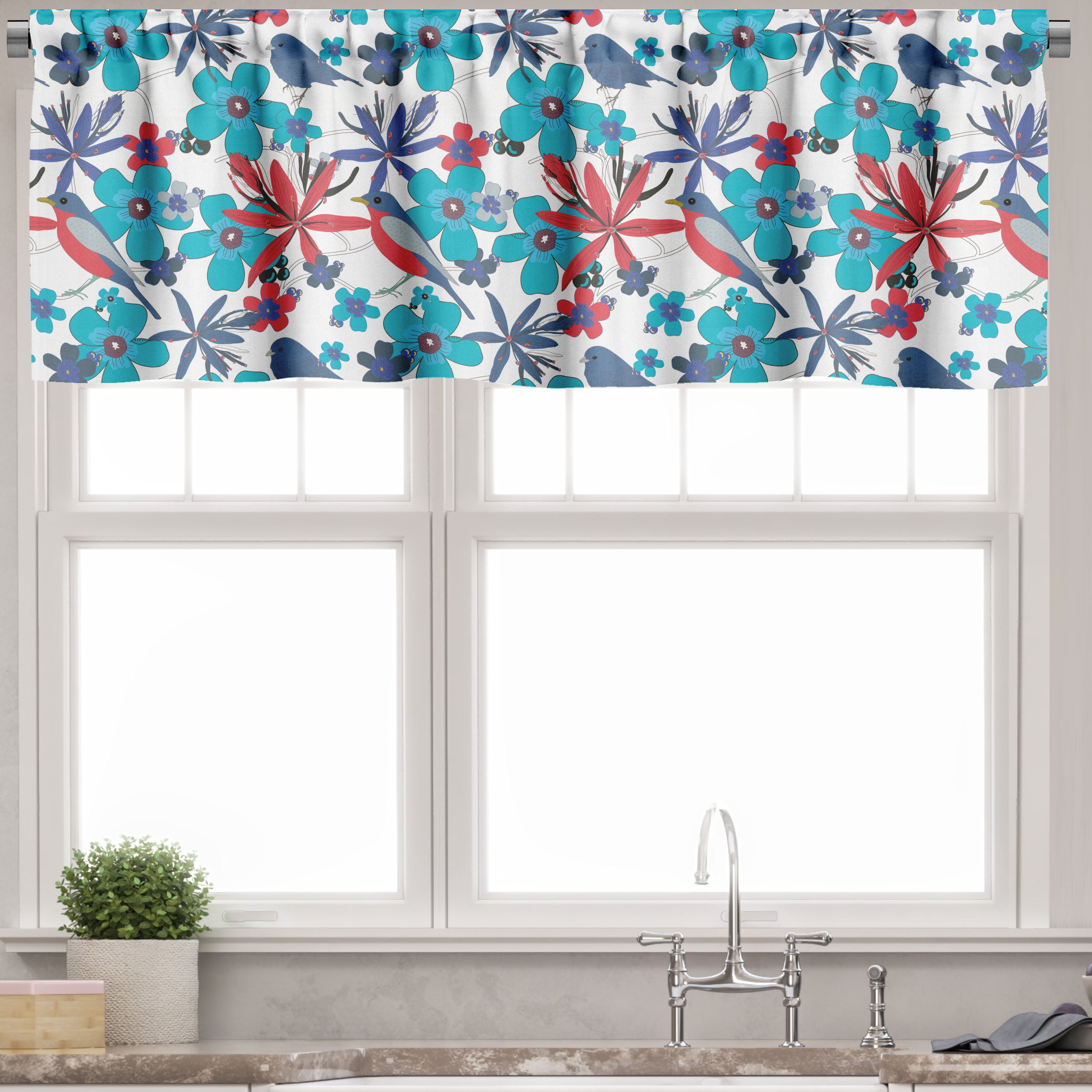 Ambesonne Birds Window Valance, Branches and Little Birds, 54" X 18 ...