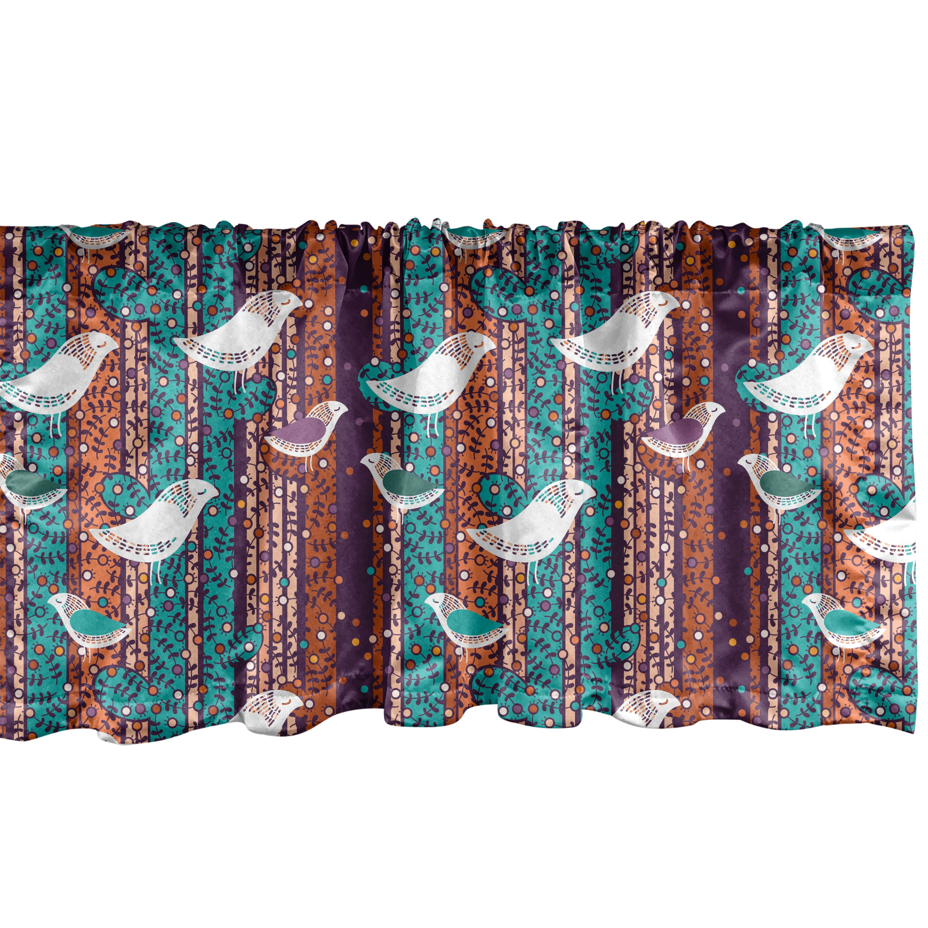 Ambesonne Birds Window Valance, Colorful Branches Stripes, 42" x 12 ...