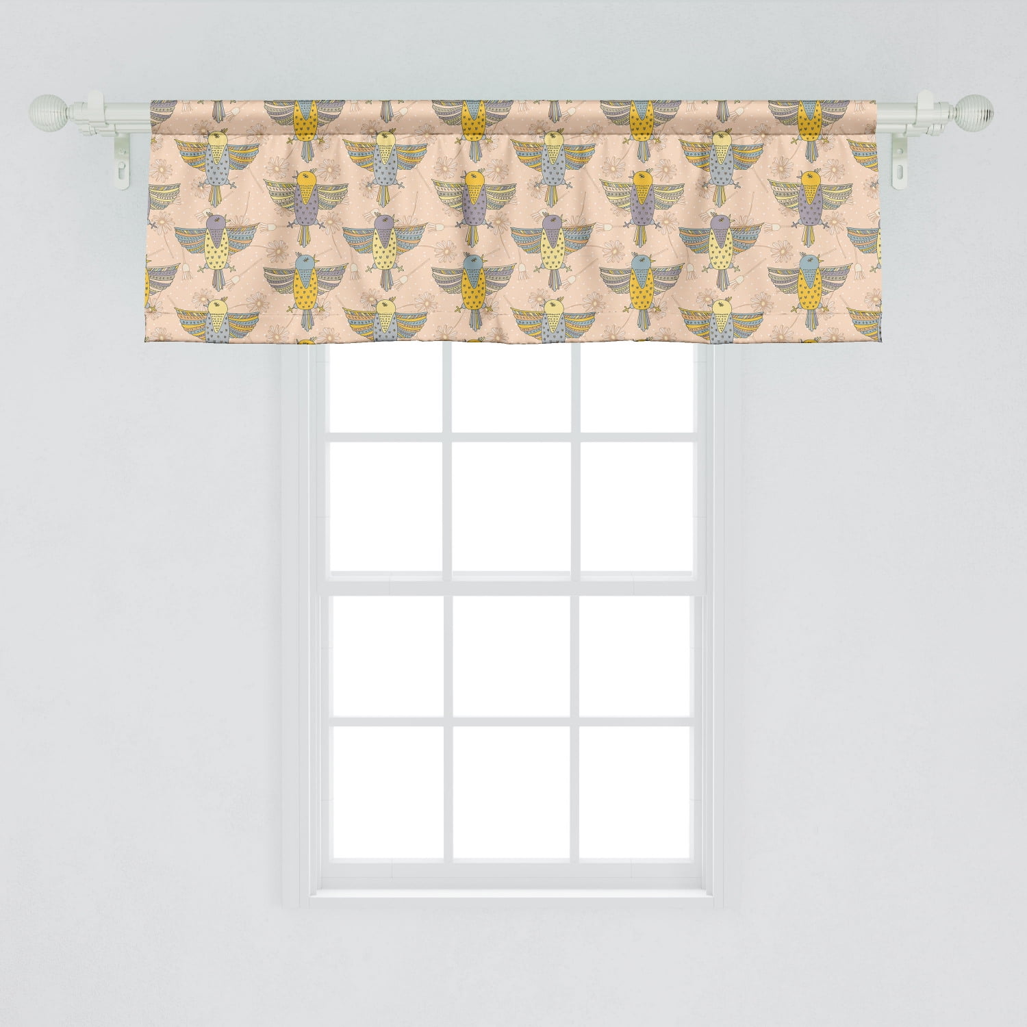 Ambesonne Birds Window Valance, Hand Drawn Bird with Wings on Blushy ...