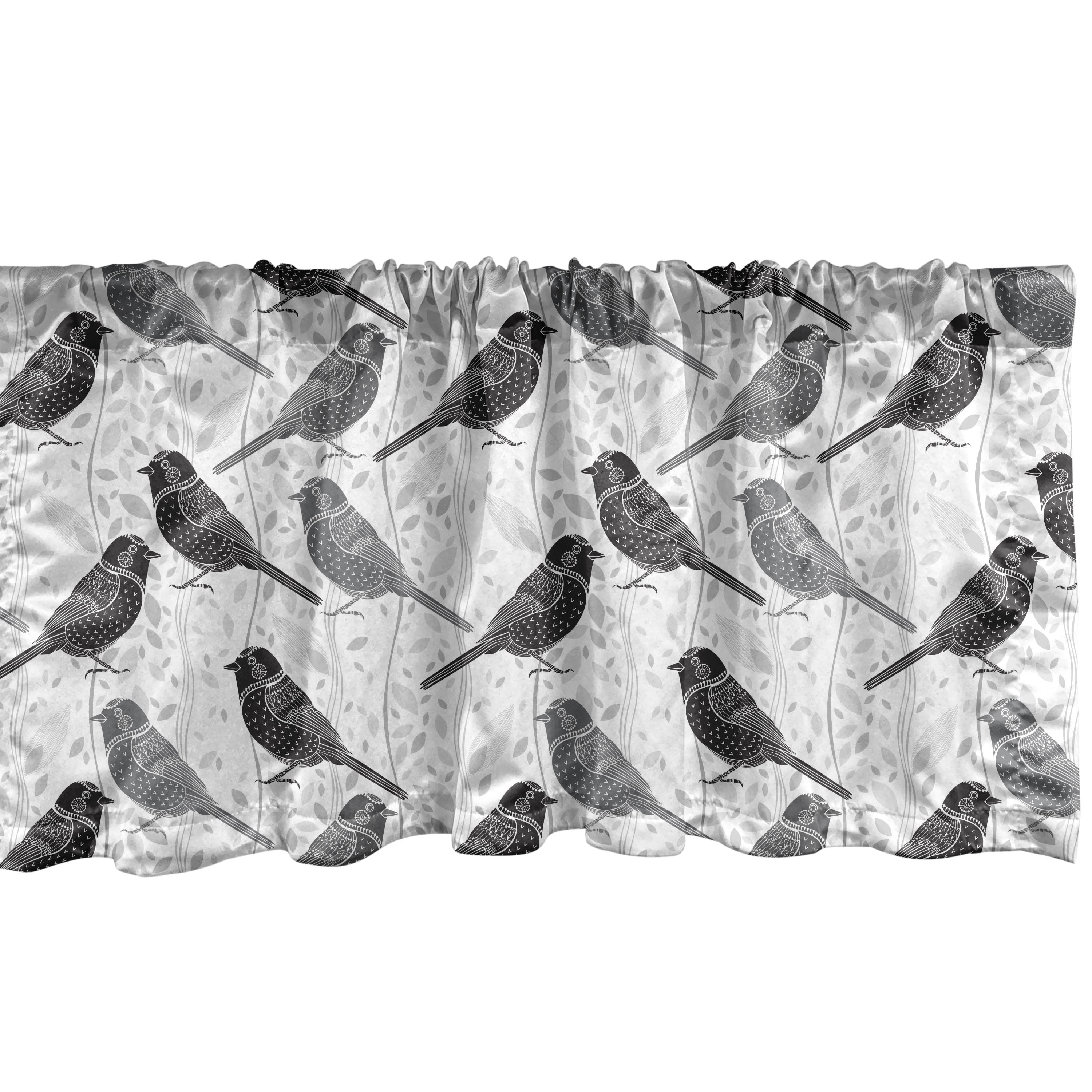 Ambesonne Birds Window Valance, Silhouette of Damask Patterned Northern ...