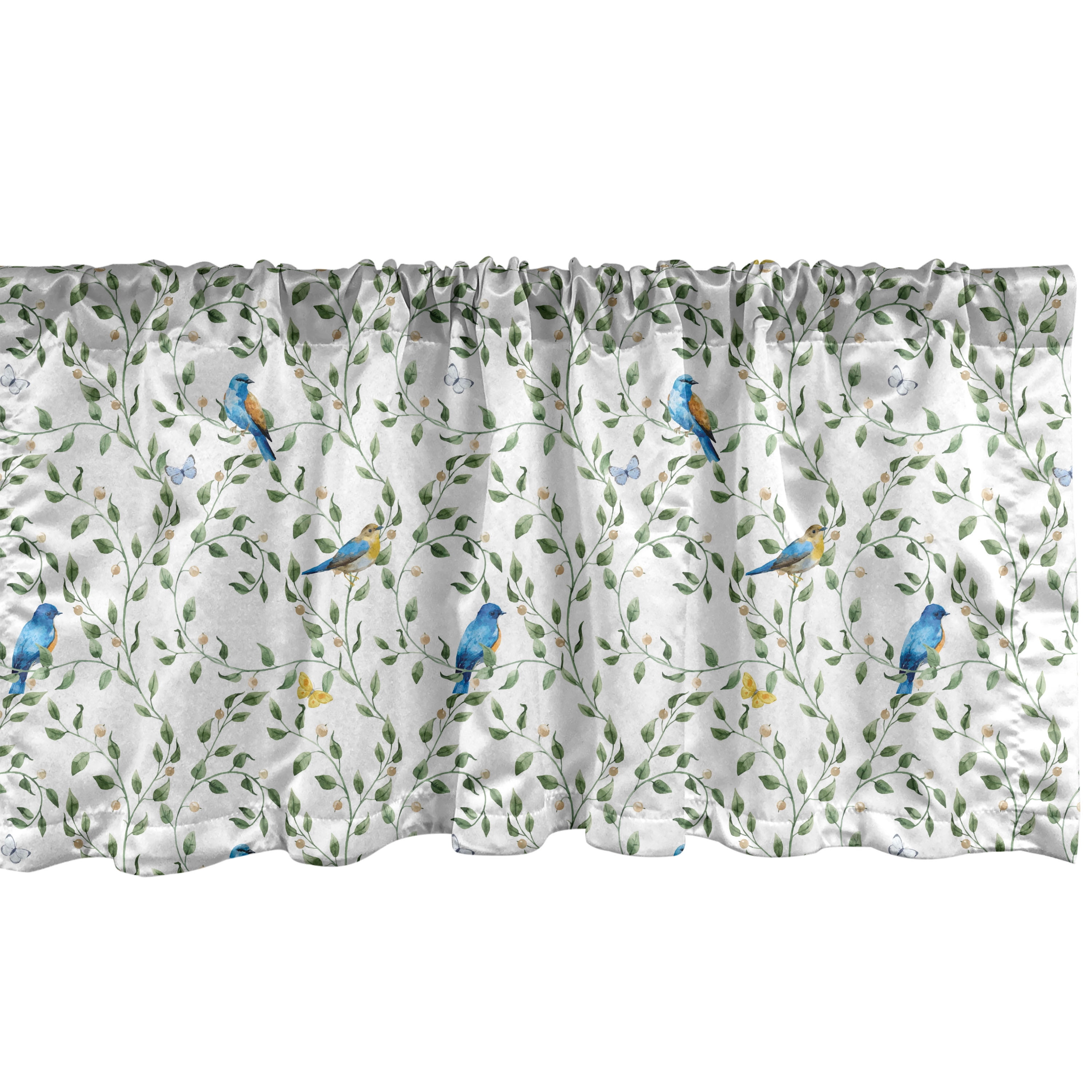 Ambesonne Birds Window Valance, Thin Leafy Branches Berries, 54" X 18 ...