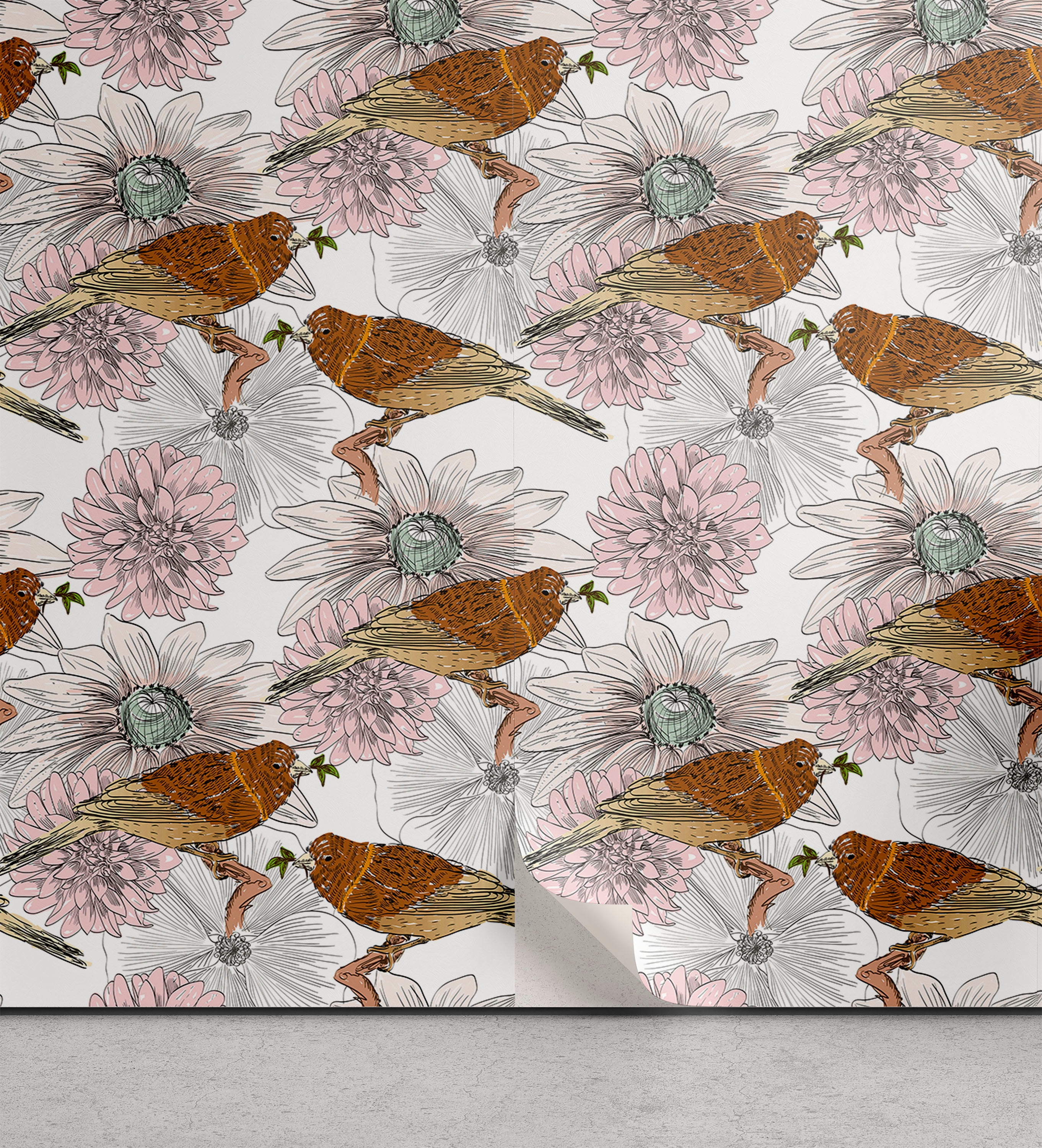 Ambesonne Birds and Nature Peel & Stick Wallpaper for Home, Art Sketchy ...