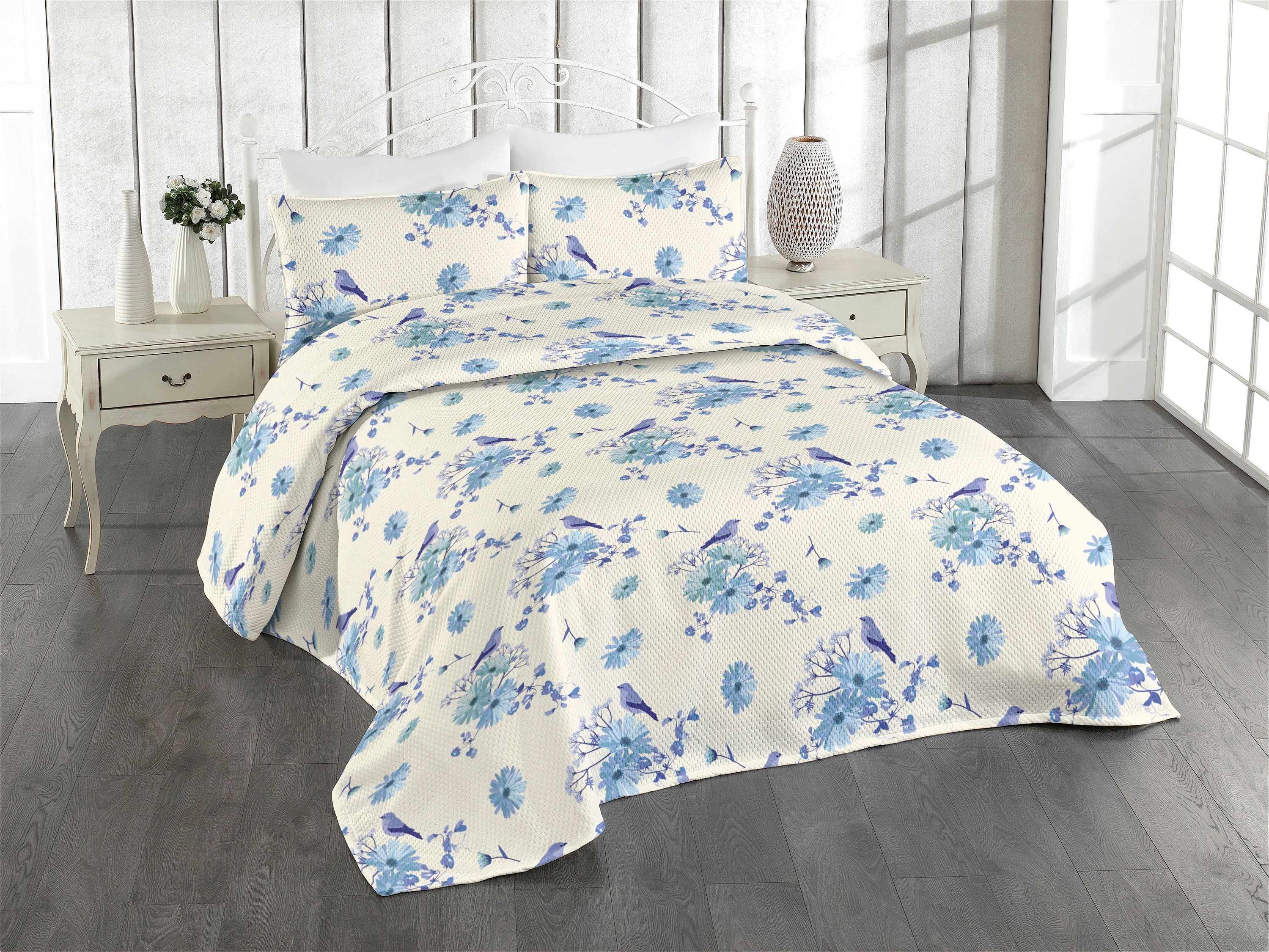 Ambesonne Birds and Nature Quilted Bedspread Set 3 Pcs, Winged Animals ...