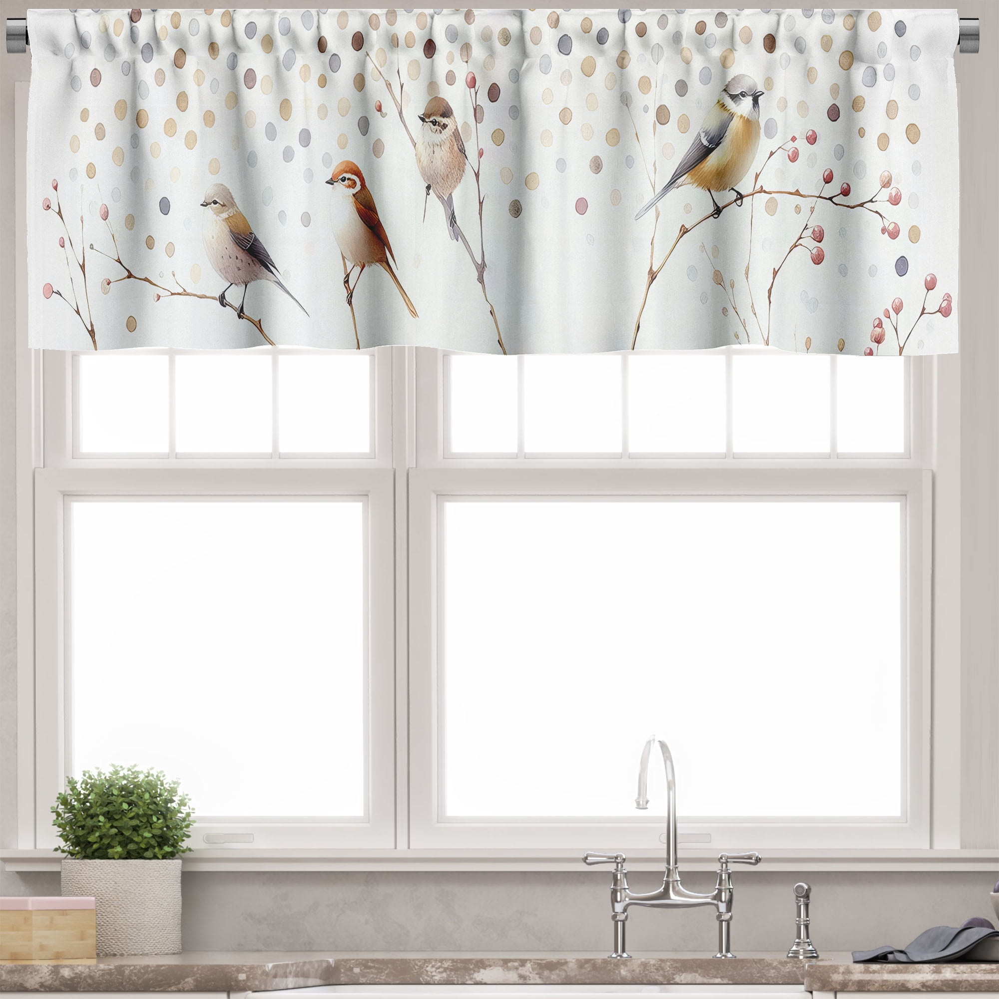 Ambesonne Birds and Nature Window Valance, Wingy Animals Dots, 54" X 18 ...