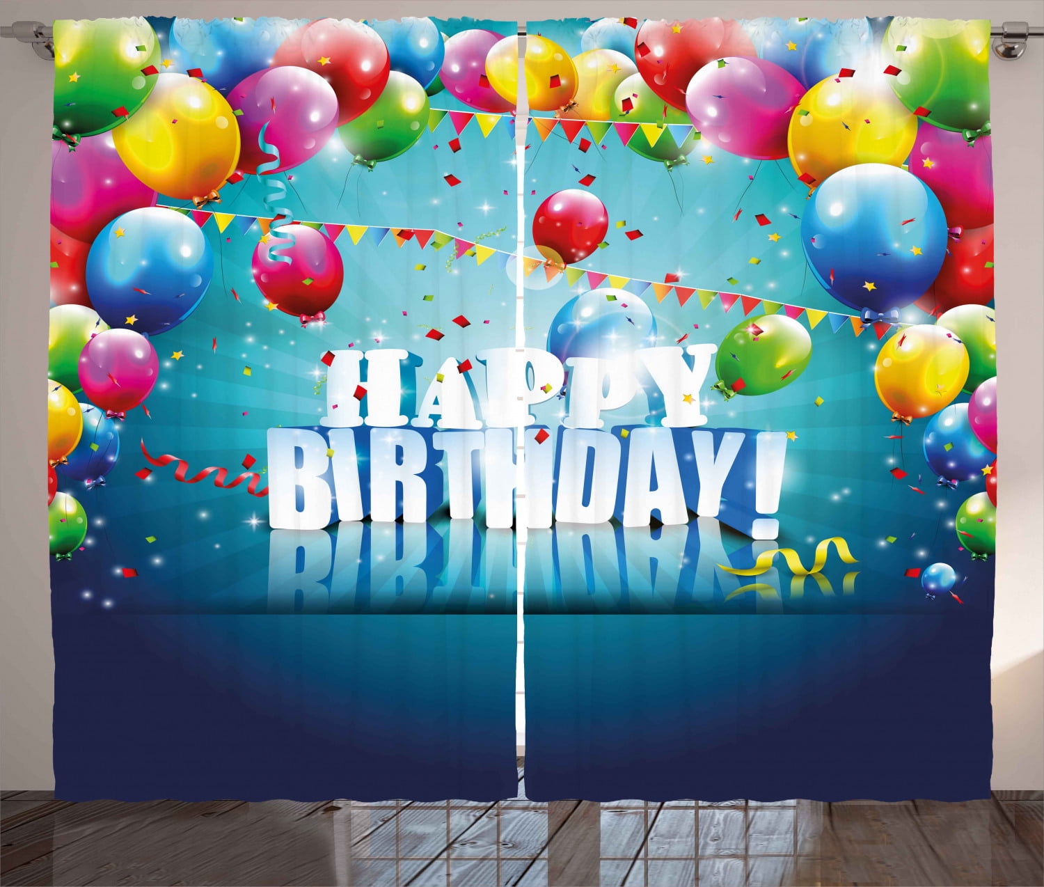 Ambesonne Birthday Curtains 2 Panel Set, Surprise Party 3D Text, 108" x ...