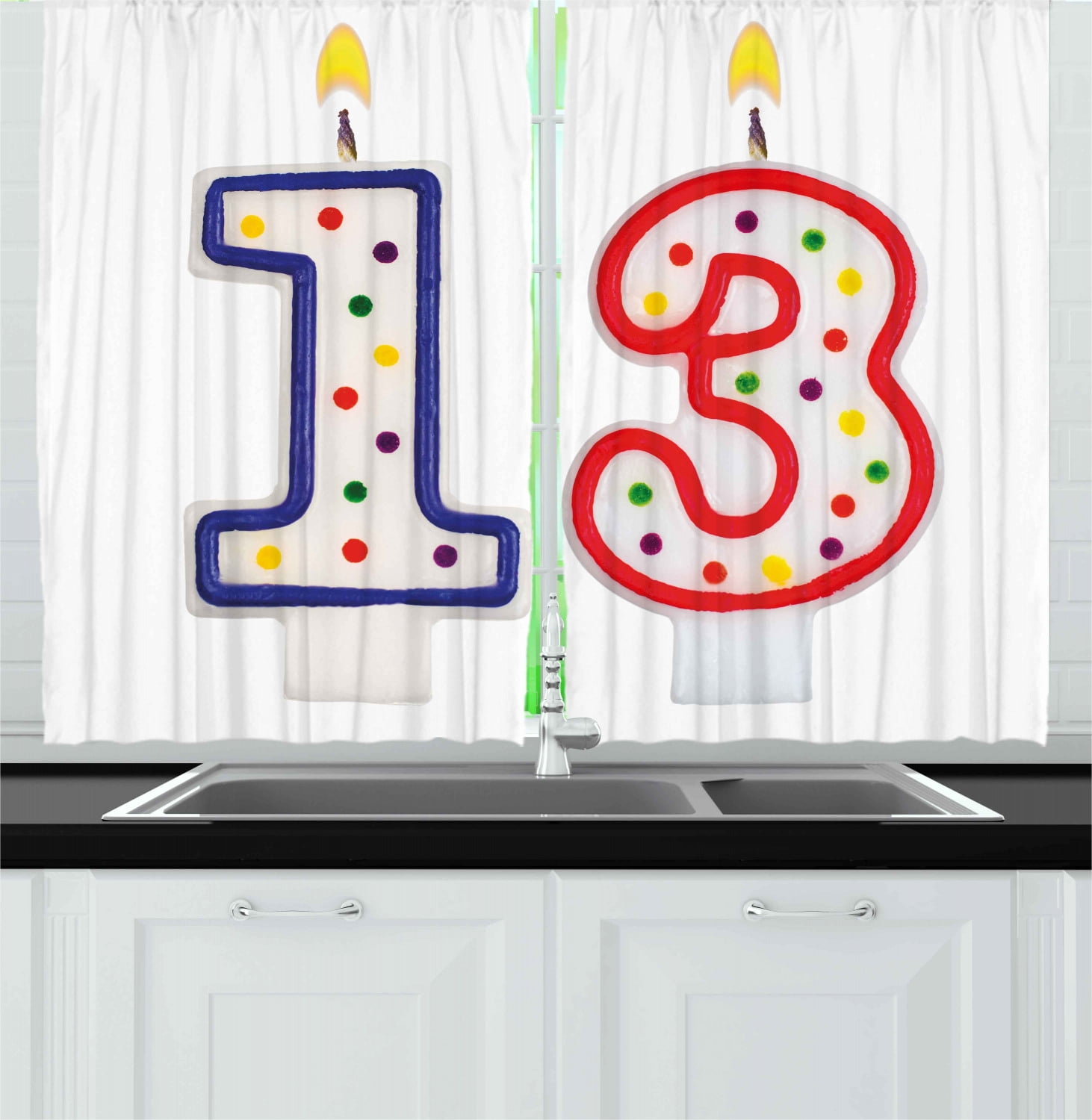 Ambesonne Birthday Kitchen Curtains, Candles 13, 55"x39", Multicolor ...