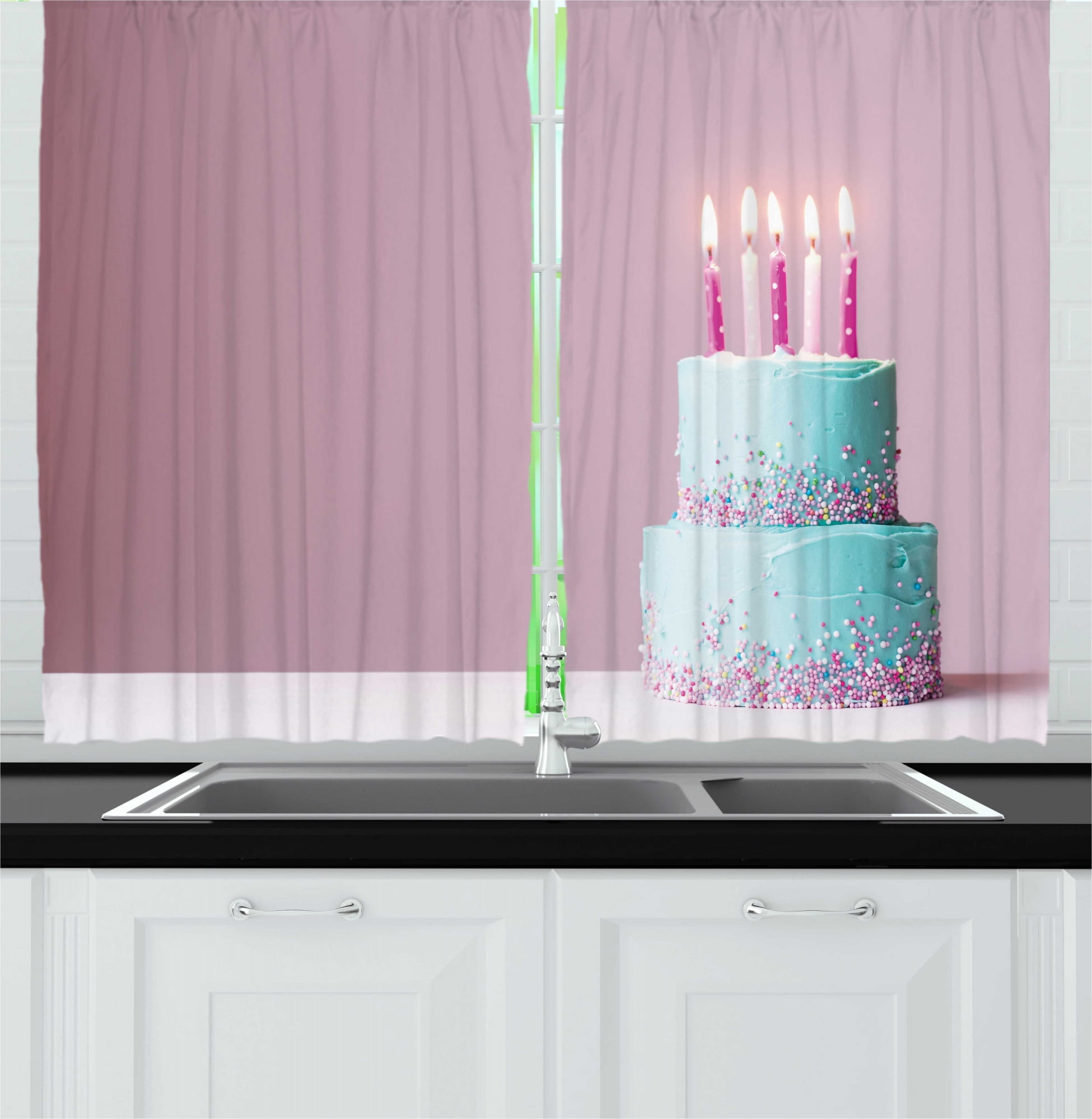 Ambesonne Birthday Party Kitchen Curtains, Colorful Tiered Cake, 55"x45 ...