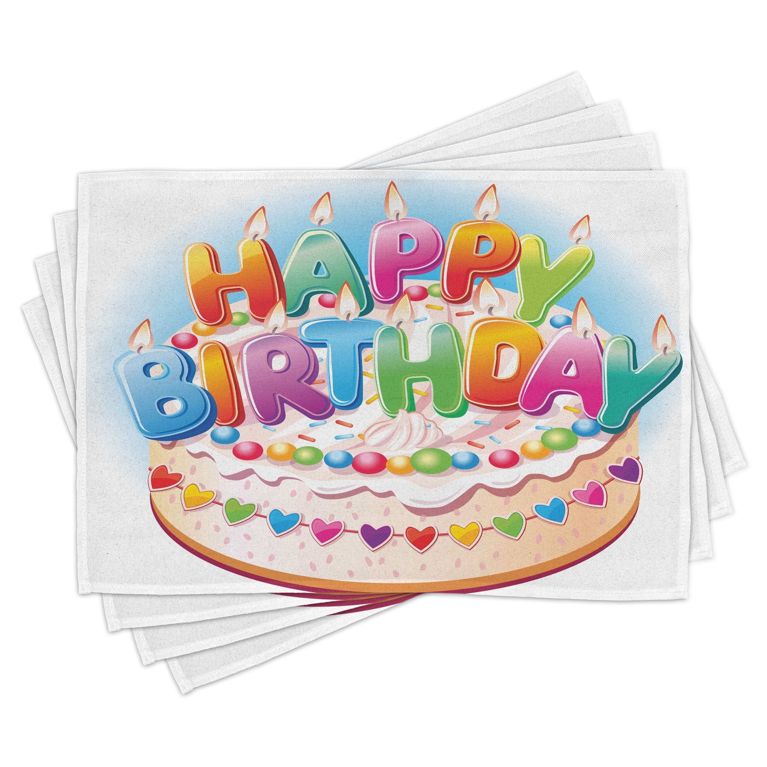 Ambesonne Birthday Party Place Mats Set of 4, Cake Candles Hearts ...