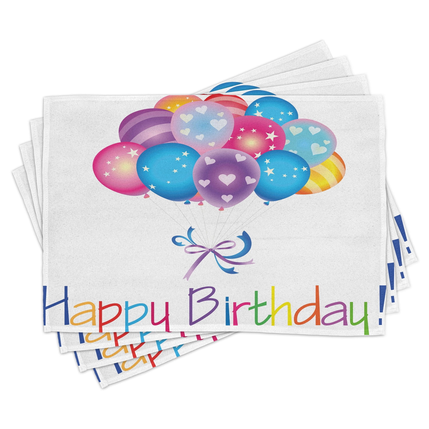Ambesonne Birthday Place Mats Set of 4, Balloon Bouquet Hearts ...