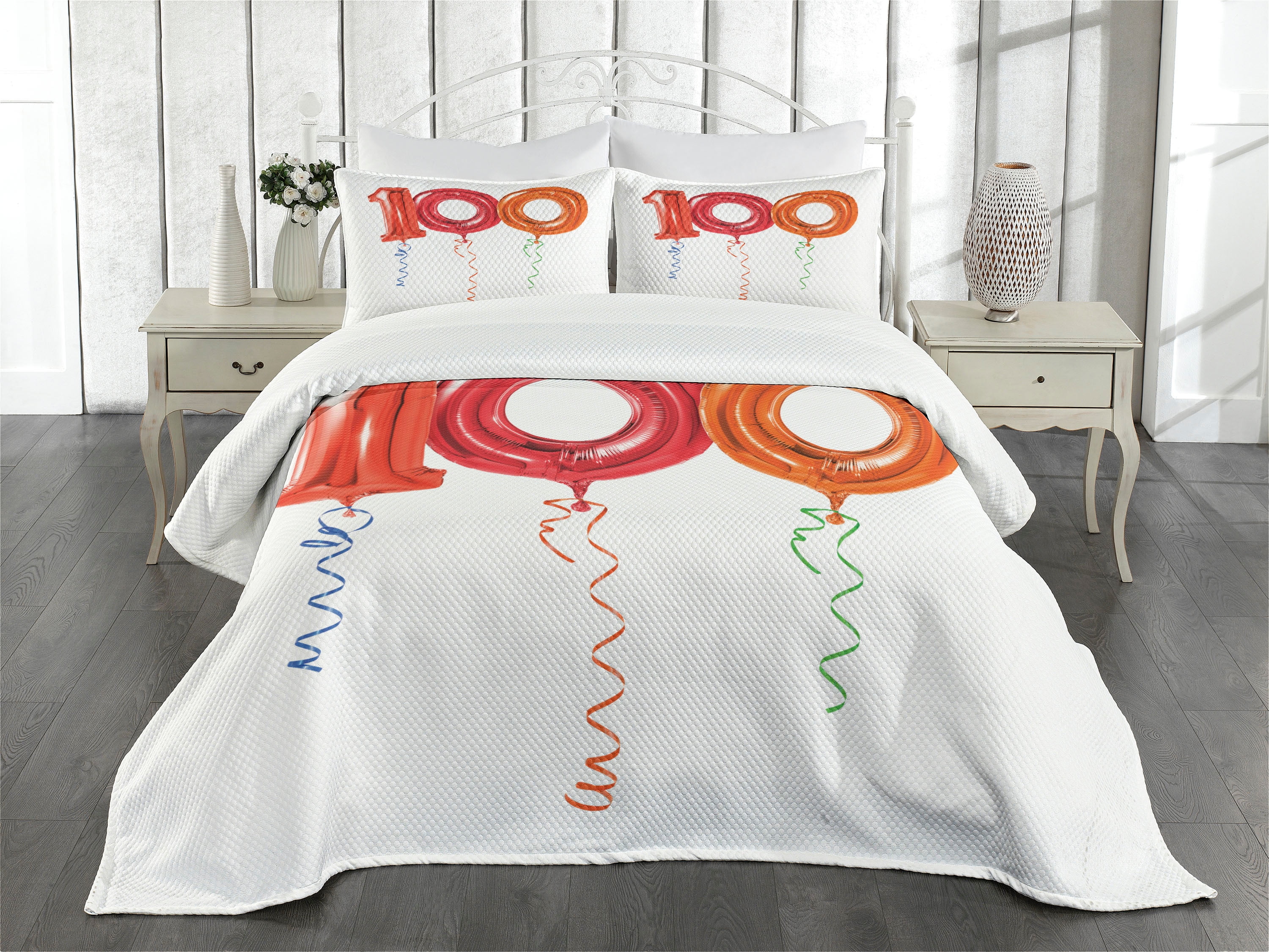 Ambesonne Birthday Quilted Bedspread Set 3 Pcs, Flying Balloons Art ...