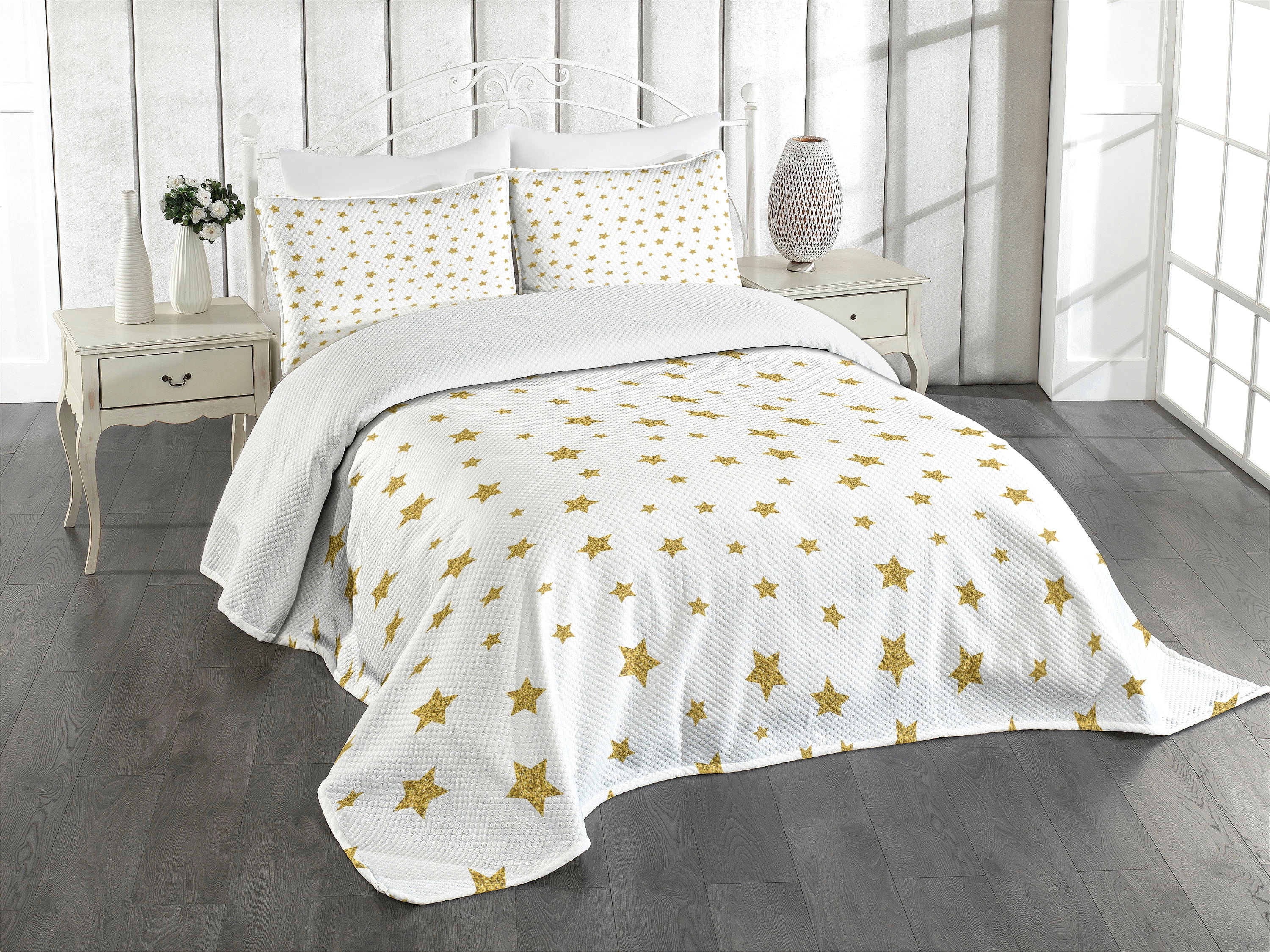 Ambesonne Birthday Quilted Bedspread Set 3 Pcs, Yellow Stars Pattern ...