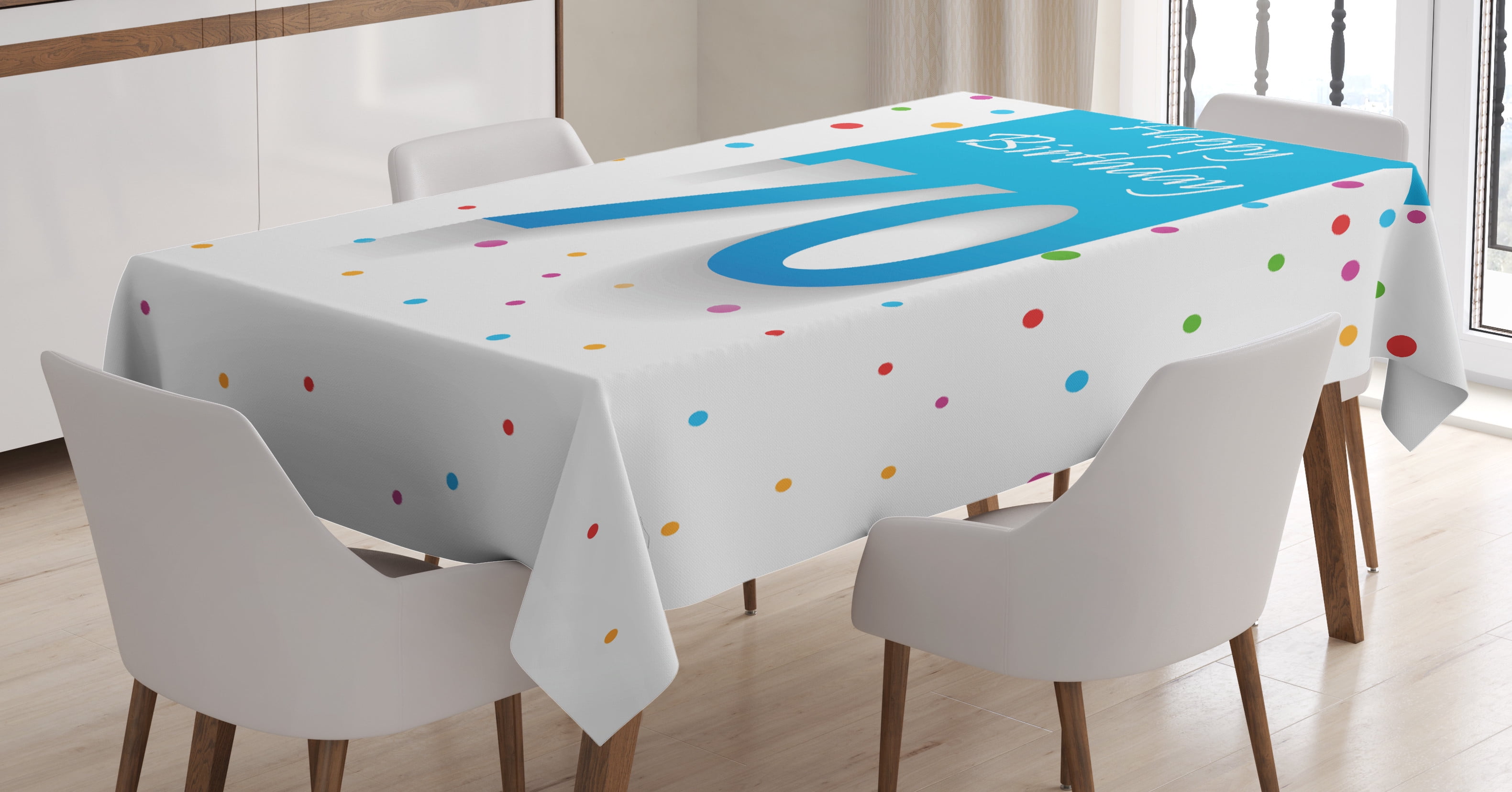 Ambesonne Birthday Tablecloth Rectangular Table Cover, Dots Happy ...