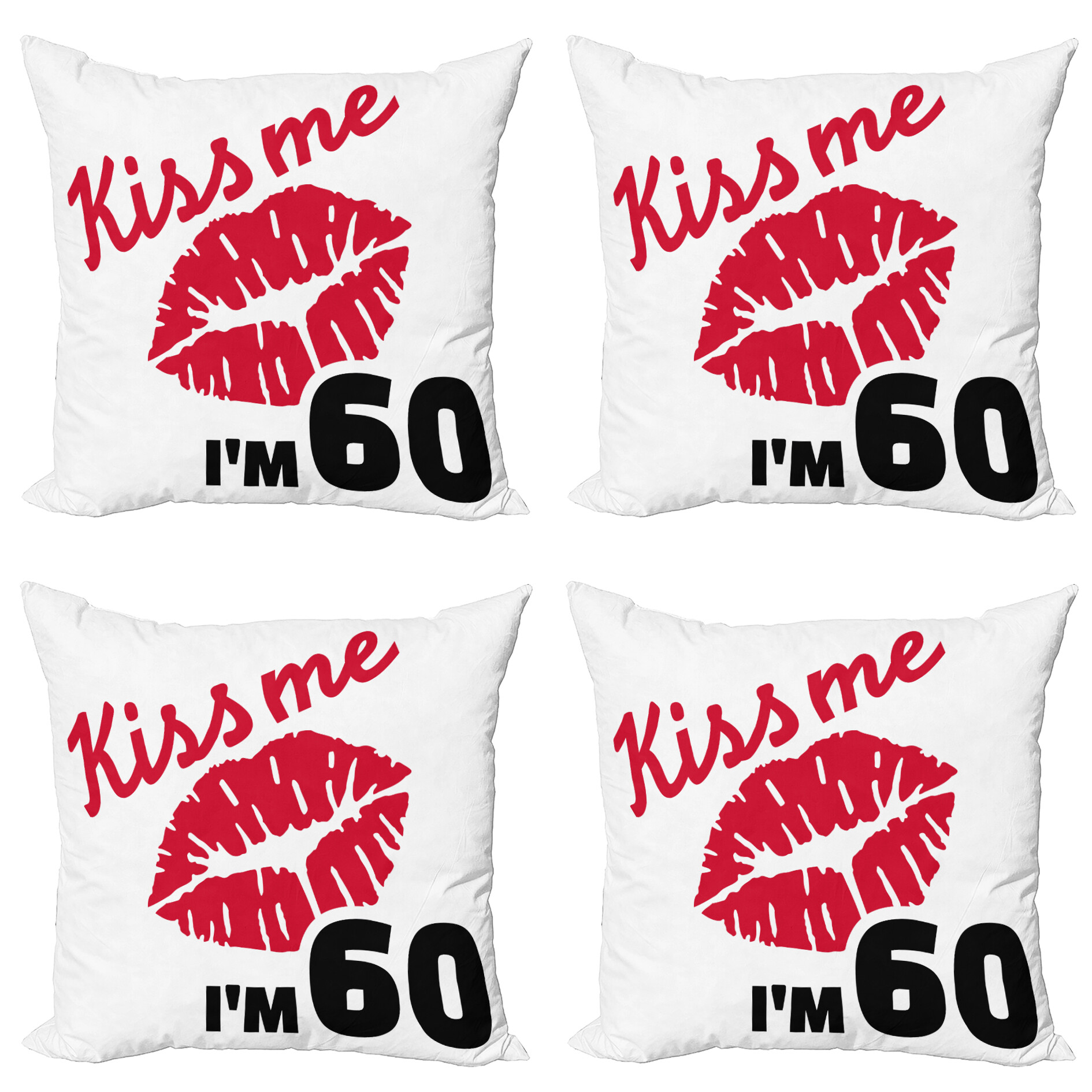 Ambesonne Birthday Throw Pillow Cover 4 Pack, Kiss Me I am 60 Words, 18 ...