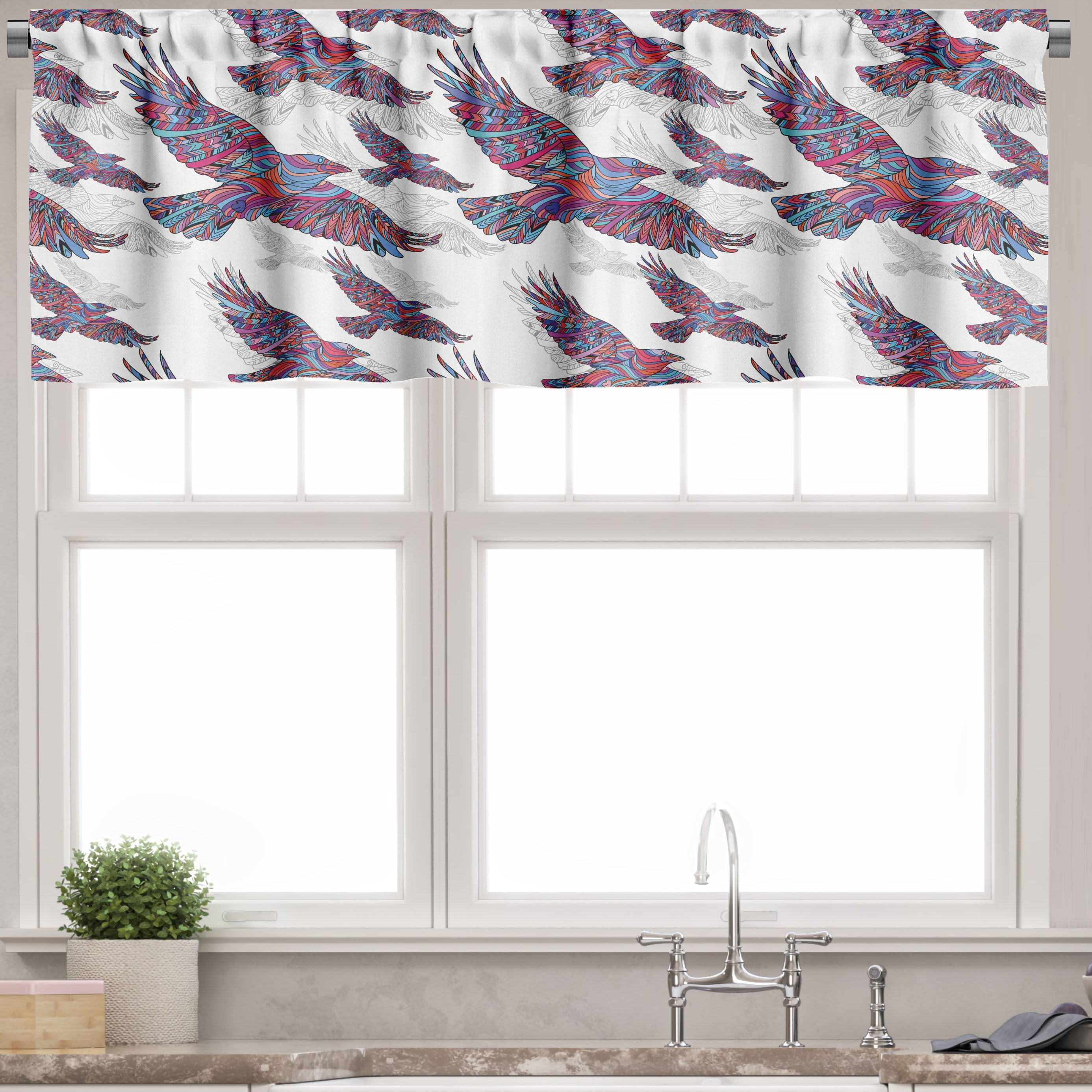 Ambesonne Black Crow Window Valance, Vivid Flying Bird, 54" X 18 ...