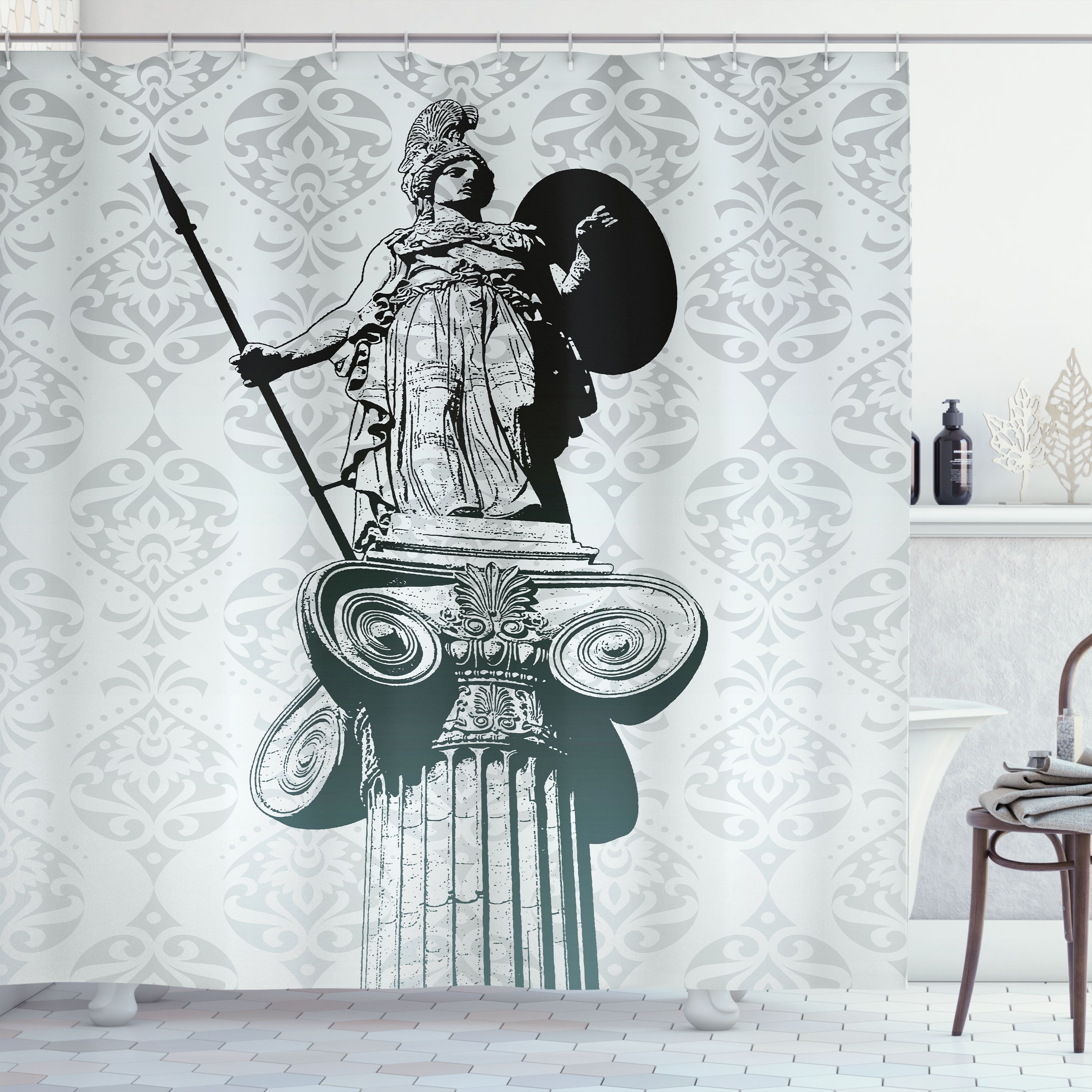 Ambesonne Black Shower Curtain, Greek Athena Baroque Damask, 69"Wx70"L ...