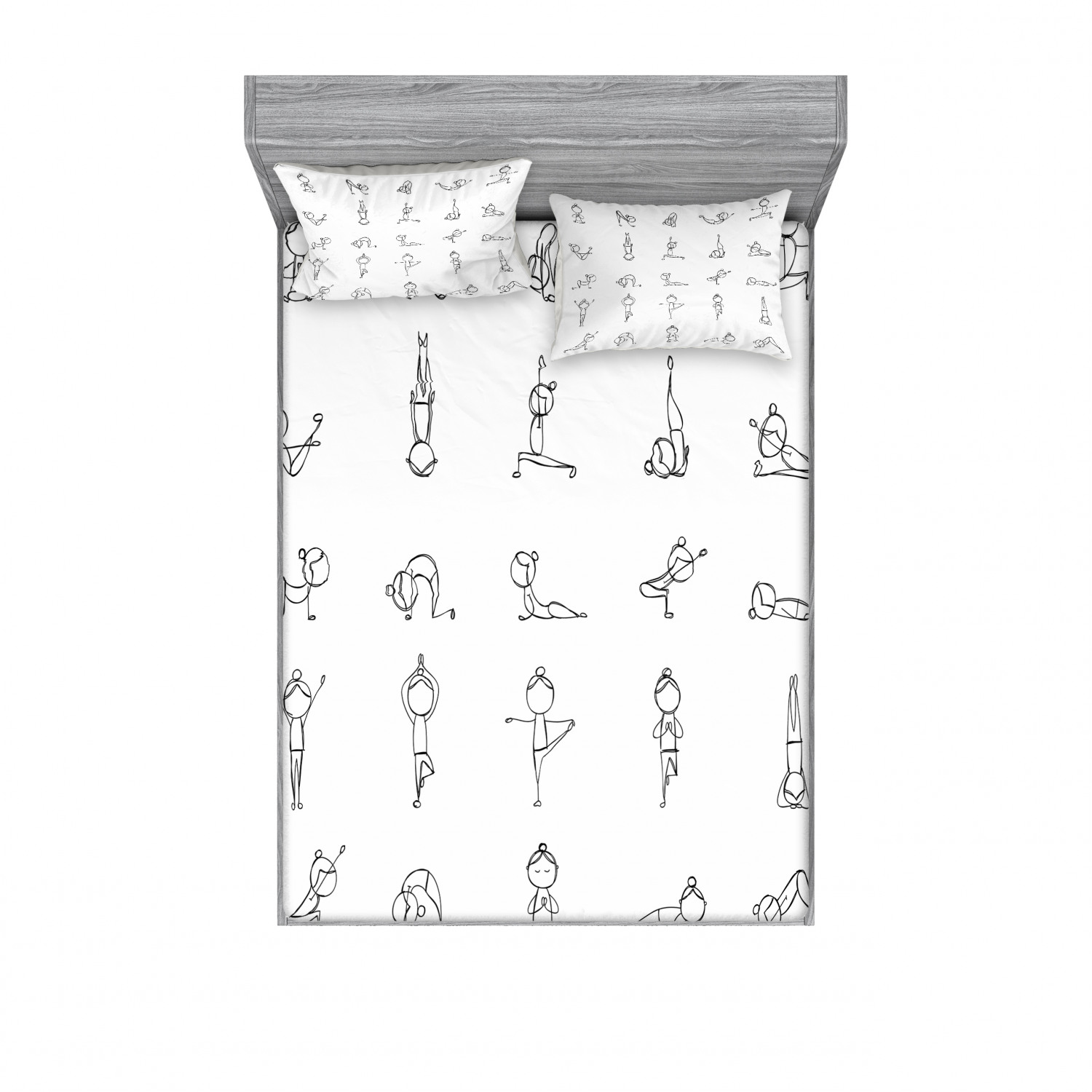 Ambesonne Black White Fitted Sheet & Pillow Sham Set, Stickman Yoga ...