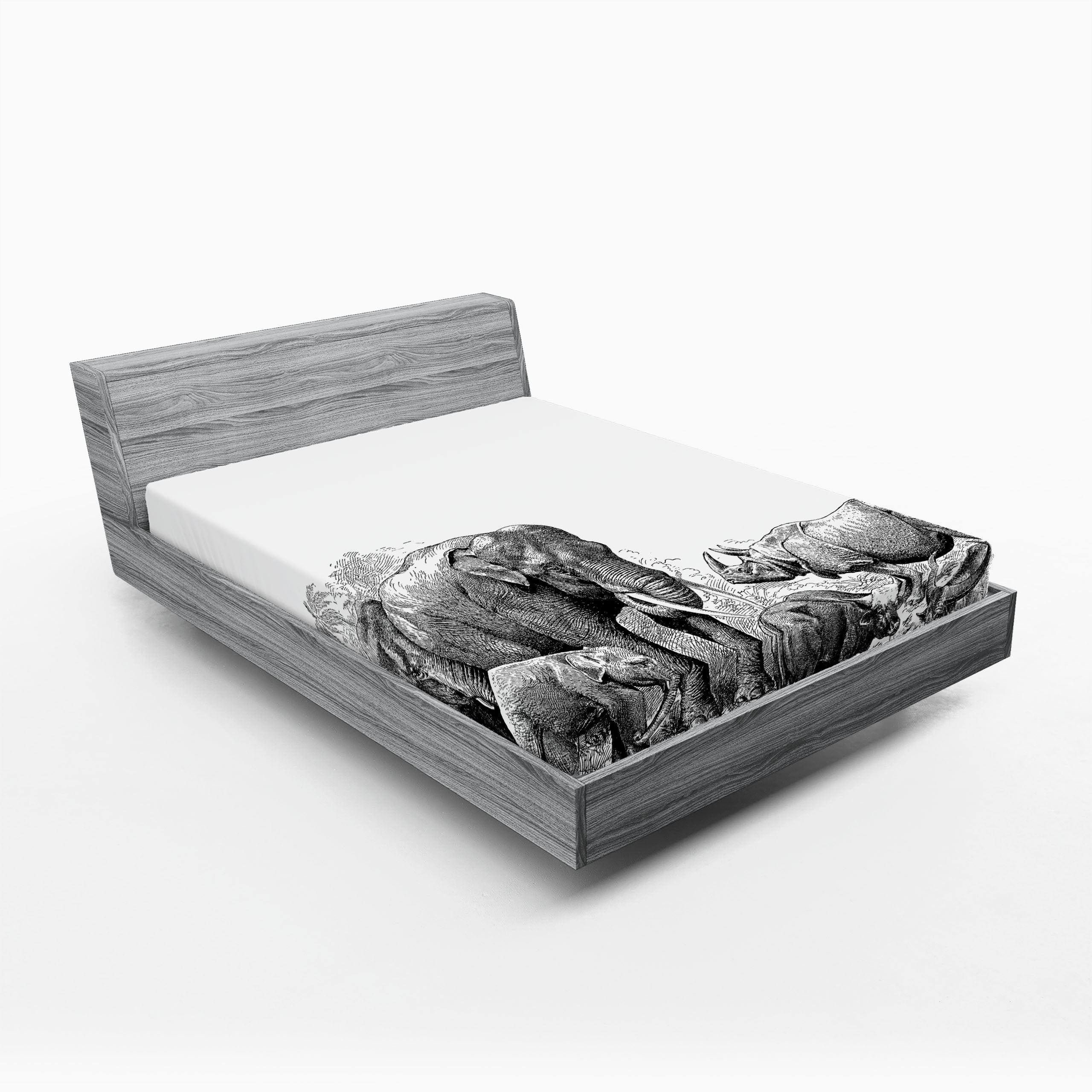 Ambesonne Black White Fitted Sheet, Savannah Animals Sketch, Queen Size ...