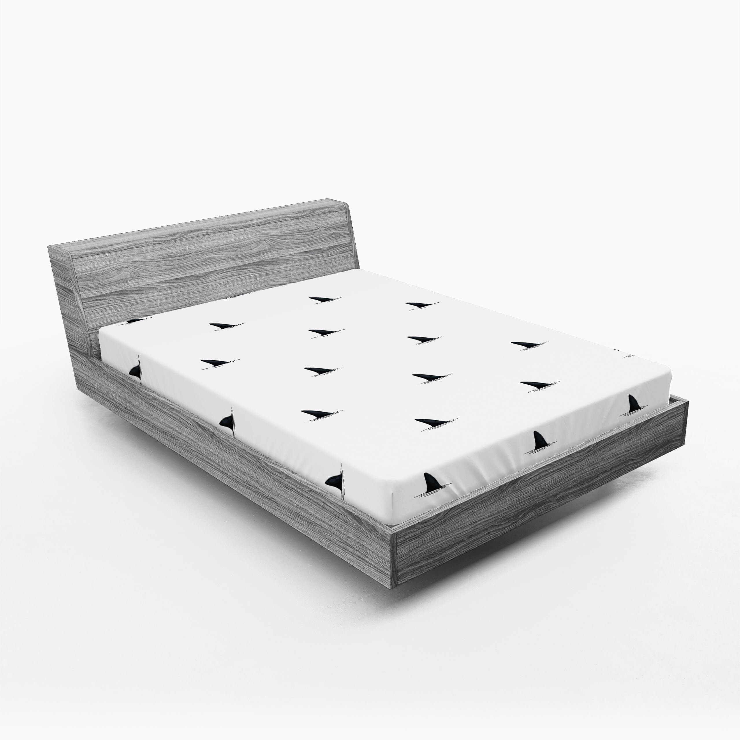 Ambesonne Black White Fitted Sheet, Wild Shark Fish, Full Size, White ...