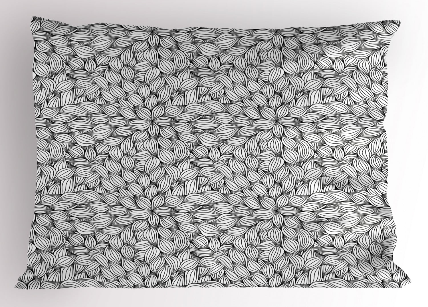 Ambesonne Black White Pillow Sham, Line Art Foliage, 36" X 20", Black ...