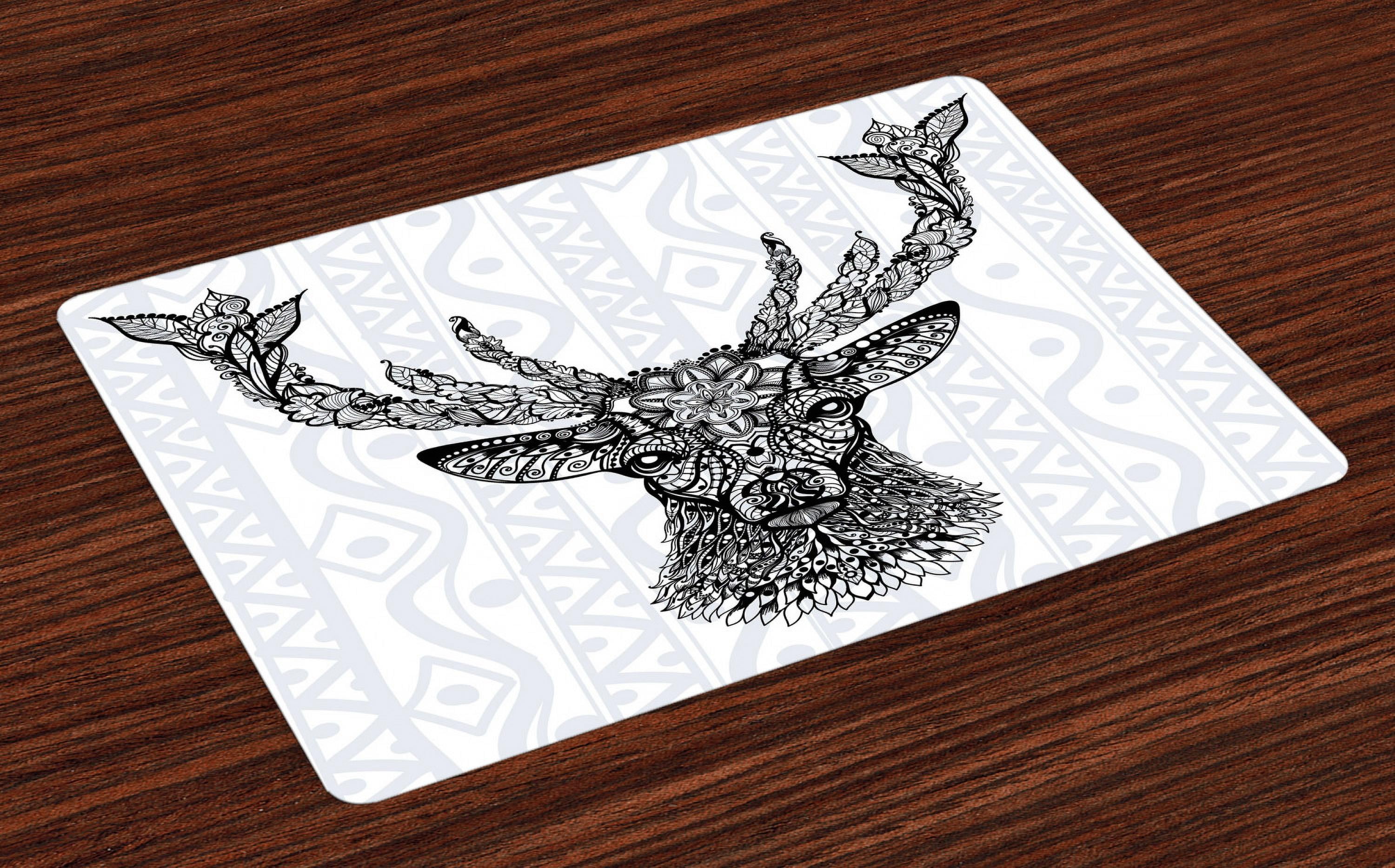 Ambesonne Black White Place Mats Set of 4, Bohem Deer, Standard Size ...