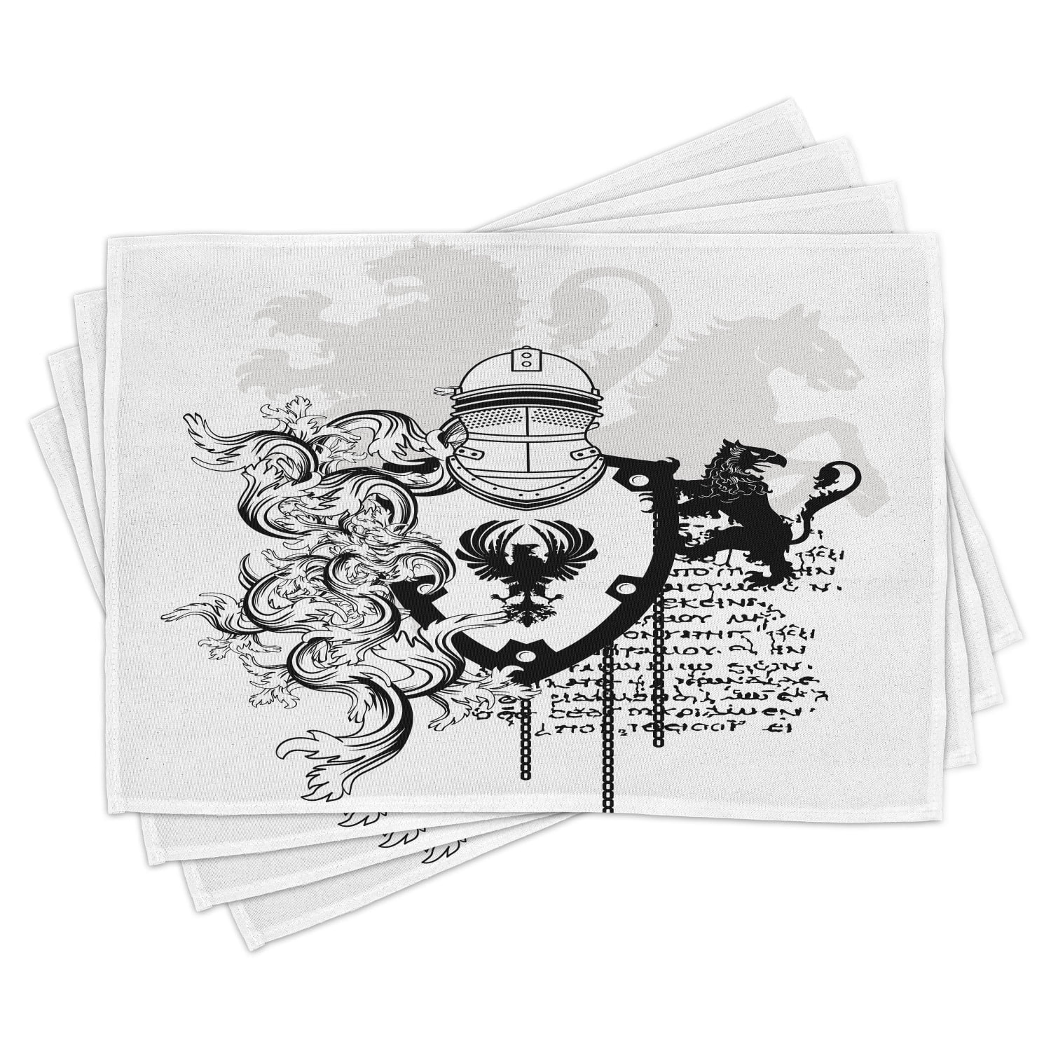 Ambesonne Black White Place Mats Set of 4, Medieval Knight, Standard ...