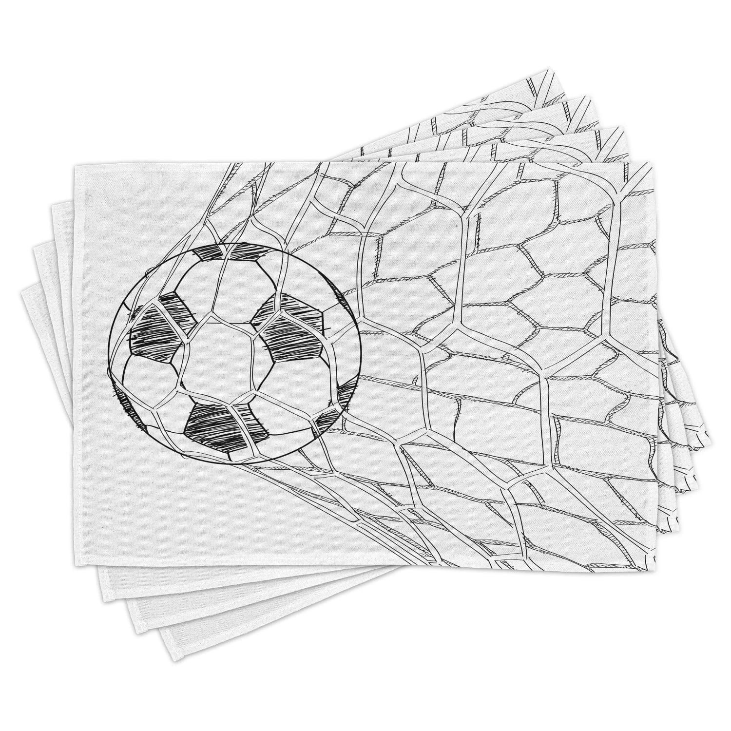 Ambesonne Black White Place Mats Set of 4, Soccer Ball in Net, Standard ...