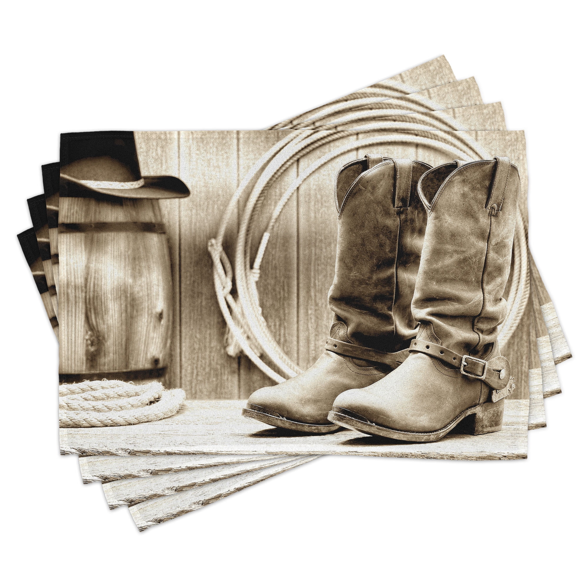 Ambesonne Black White Place Mats Set of 4, Wild Vintage Rodeo, Standard ...