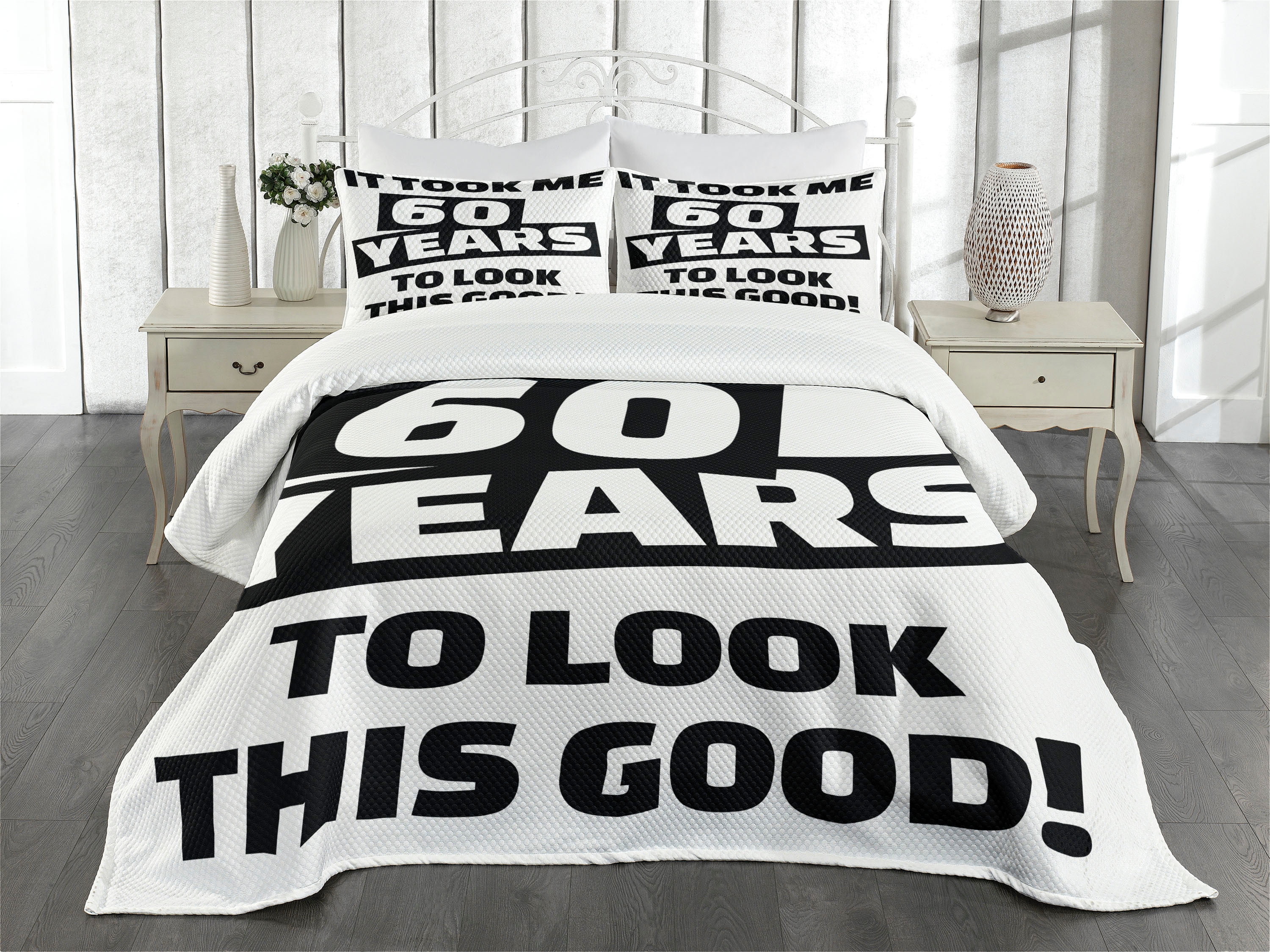 Ambesonne Black White Quilted Bedspread Set 3 Pcs, Slogan Party Words ...
