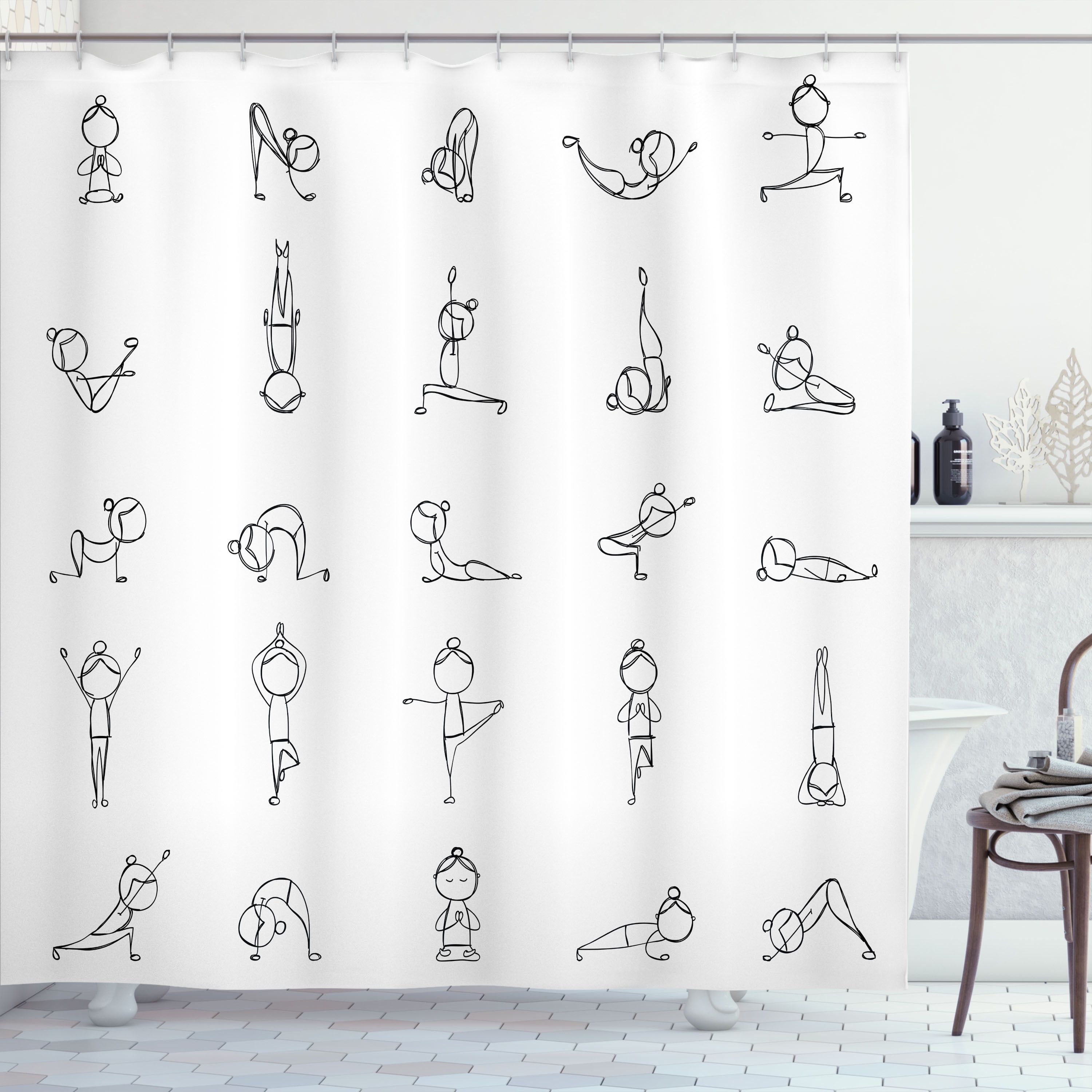 Ambesonne Black White Shower Curtain, Stickman Yoga Moves, 69"Wx70"L ...
