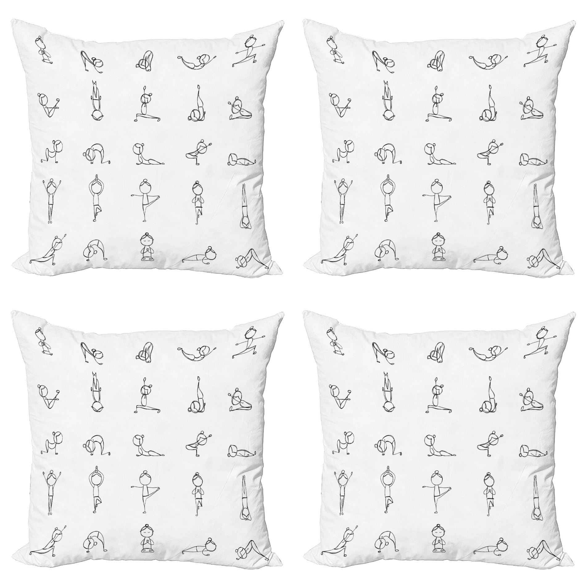Ambesonne Black White Throw Pillow Cover 4 Pack, Stickman Yoga Moves ...