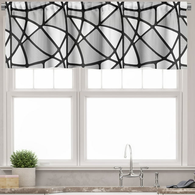 Ambesonne Black White Window Valance Thick Thin Lines Tile 54 X 18