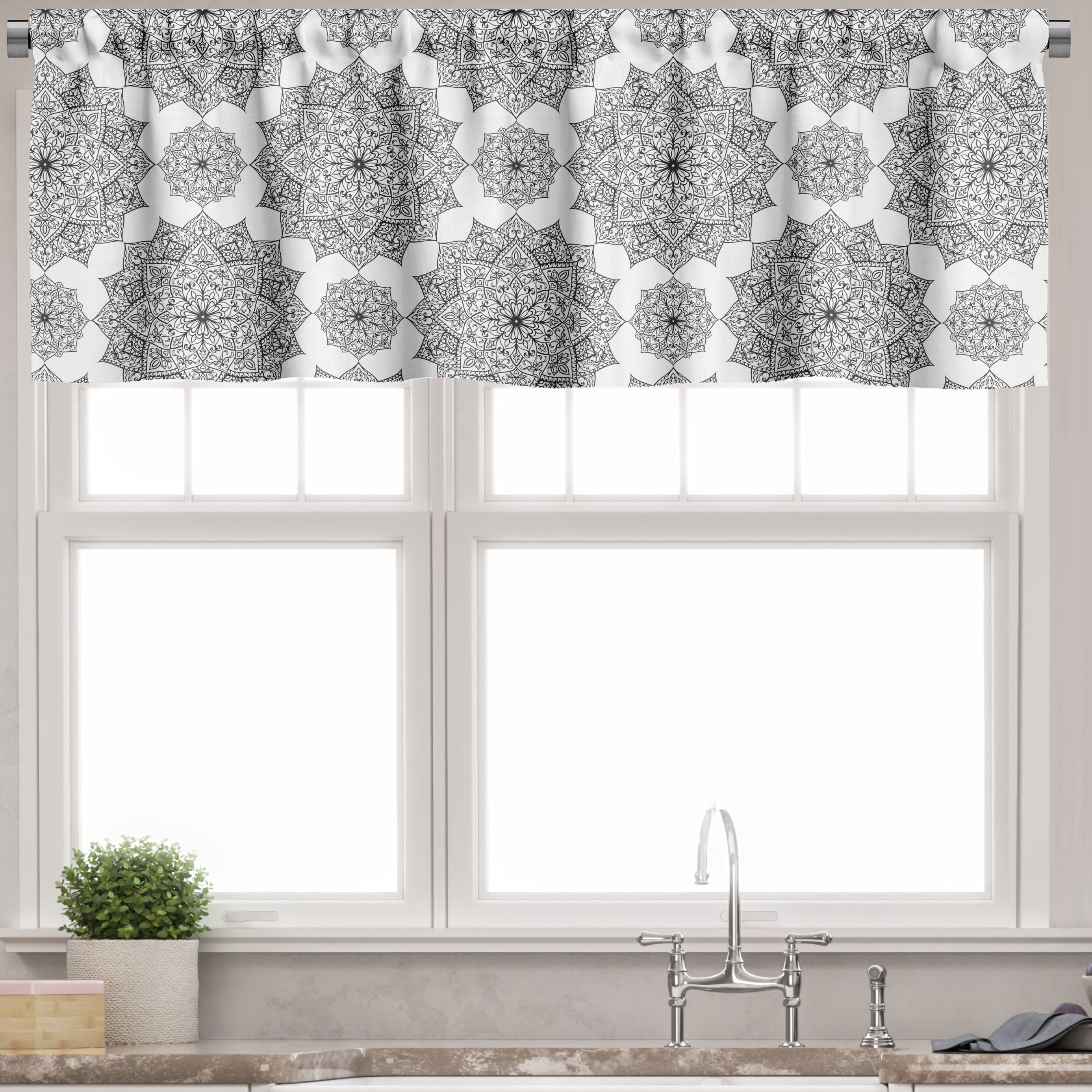 Ambesonne Black Window Valance, Eastern Mosaic Patterns, 54" X 18 ...