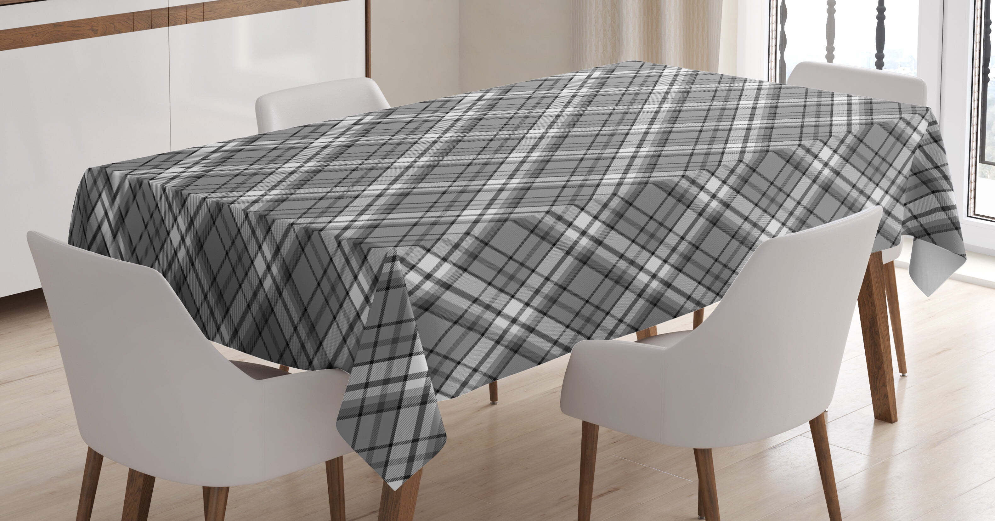 Ambesonne Black and Grey Tablecloth Rectangular Table Cover, Tartan ...