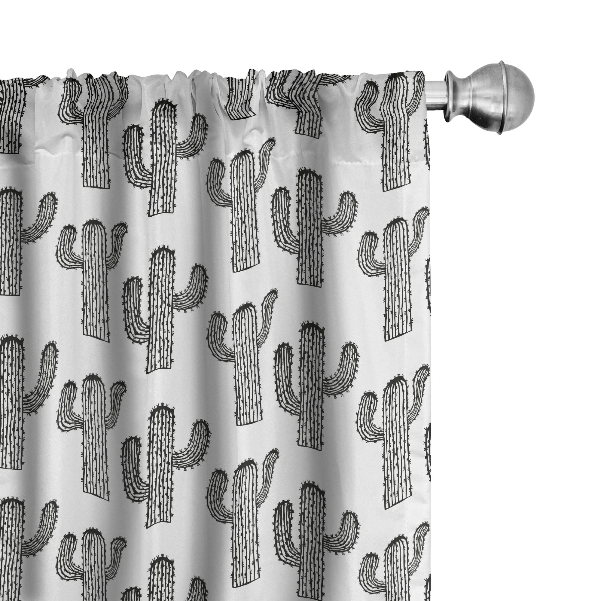 Ambesonne Black and White Window Curtains, Outline Cactus Art, Each 28 ...