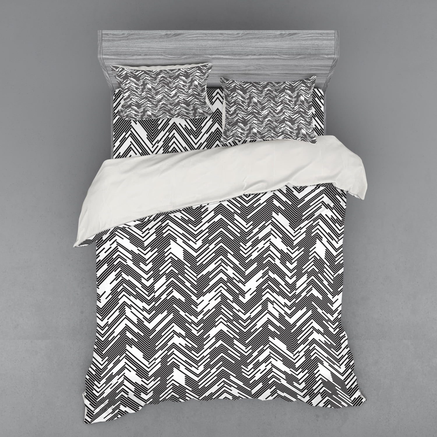 Ambesonne Black and White Bedding Set 4 Pcs, Chaotic Chevron, Queen ...
