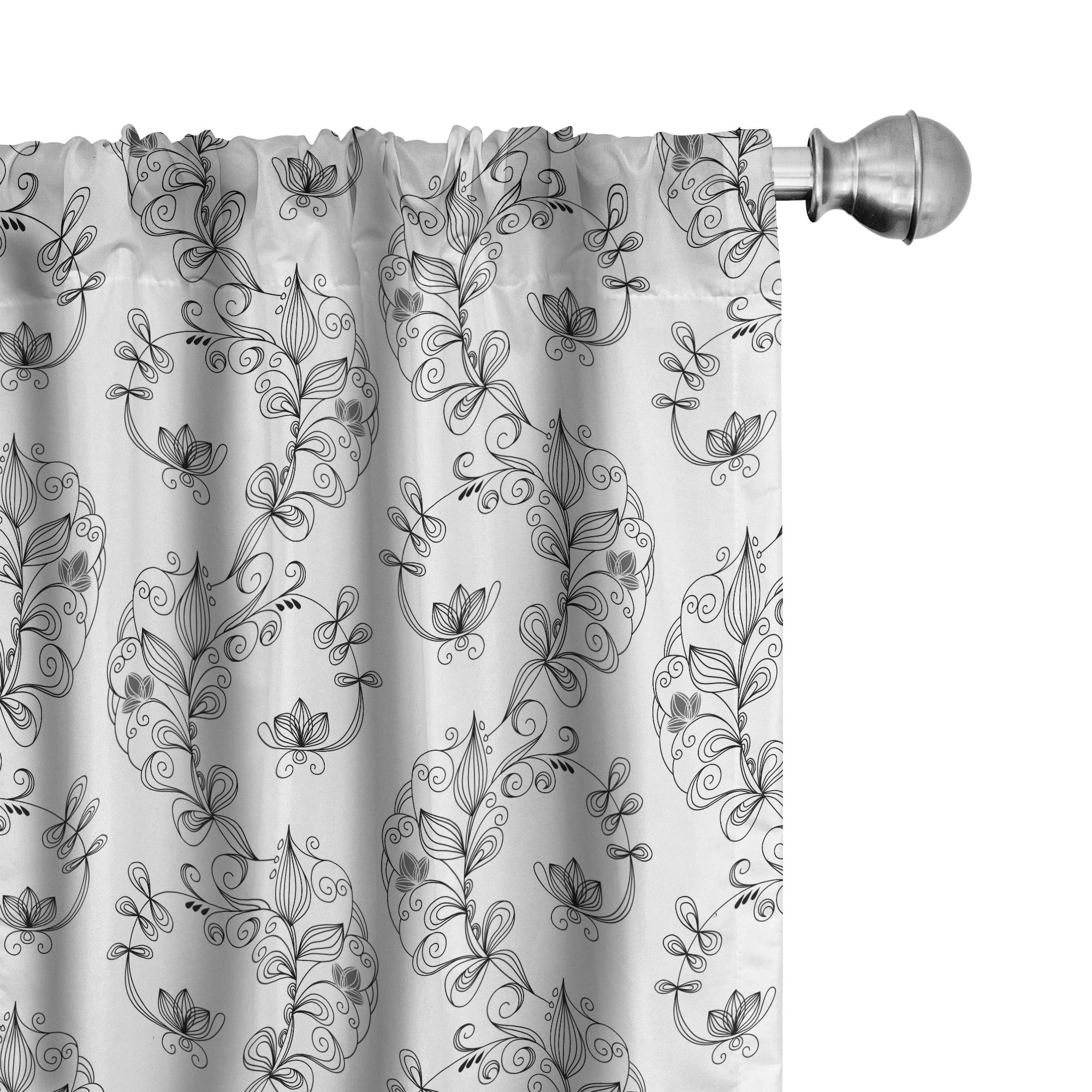 Ambesonne Black and White Curtains, Scroll Lilies, Pair of 28"x95 ...