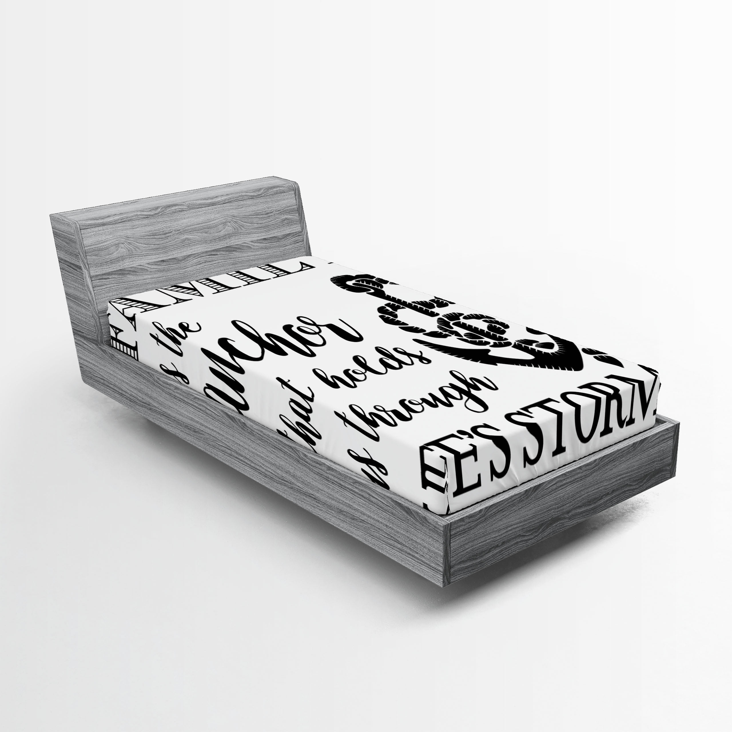 Ambesonne Black and White Fitted Sheet 2 Pcs Set, Family Anchor, Twin ...