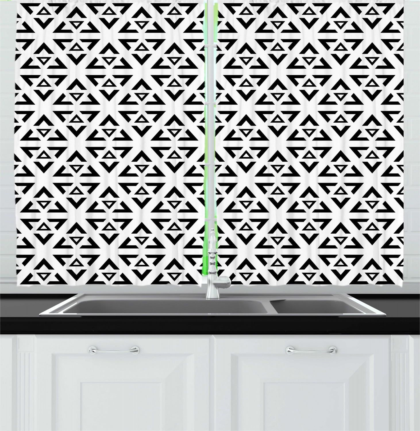 Ambesonne Black and White Kitchen Curtains, Modern Triangle, 55"x39 ...