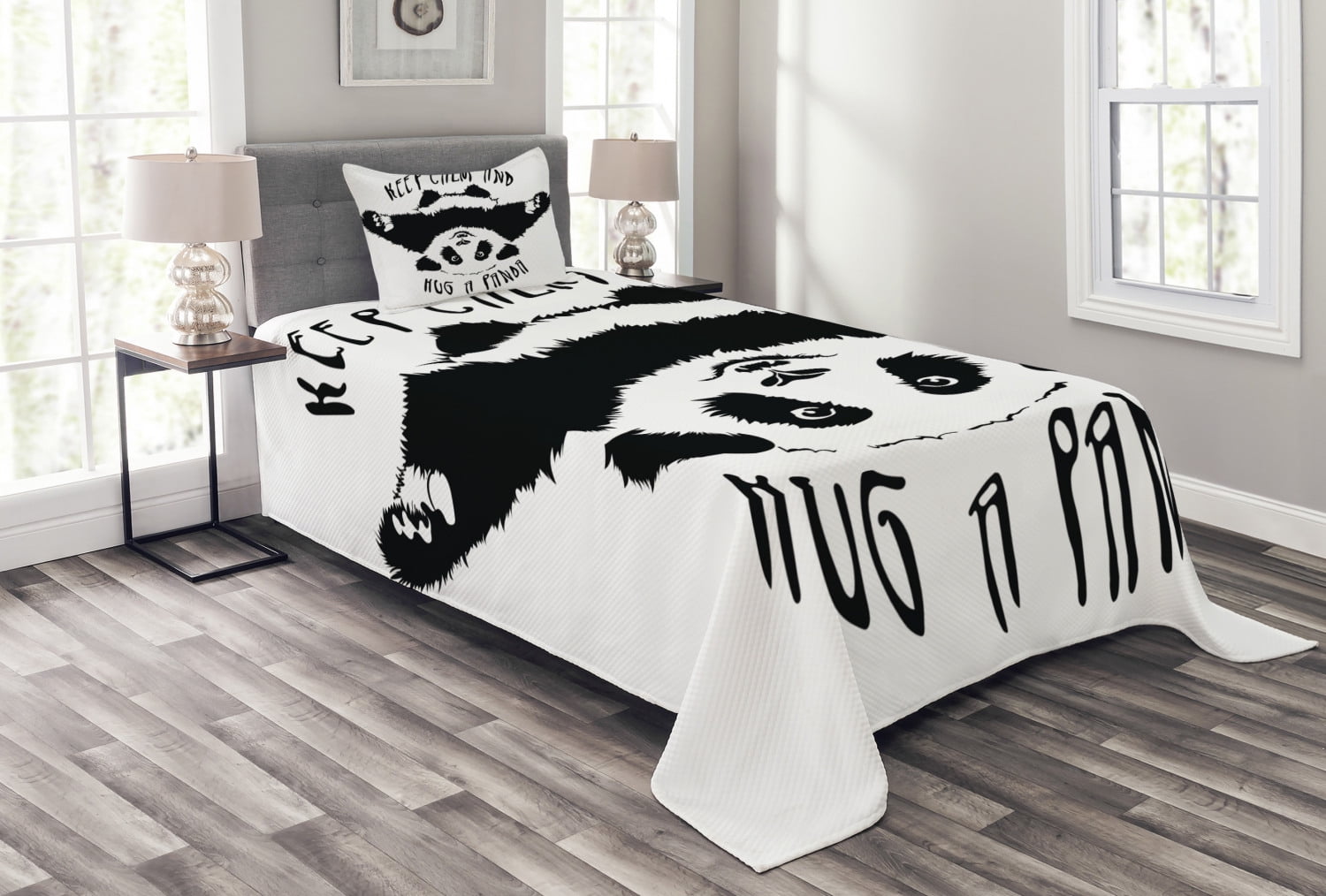 Ambesonne Black and White Quilted Bedspread Set 2 Pcs, Animal Mascot ...