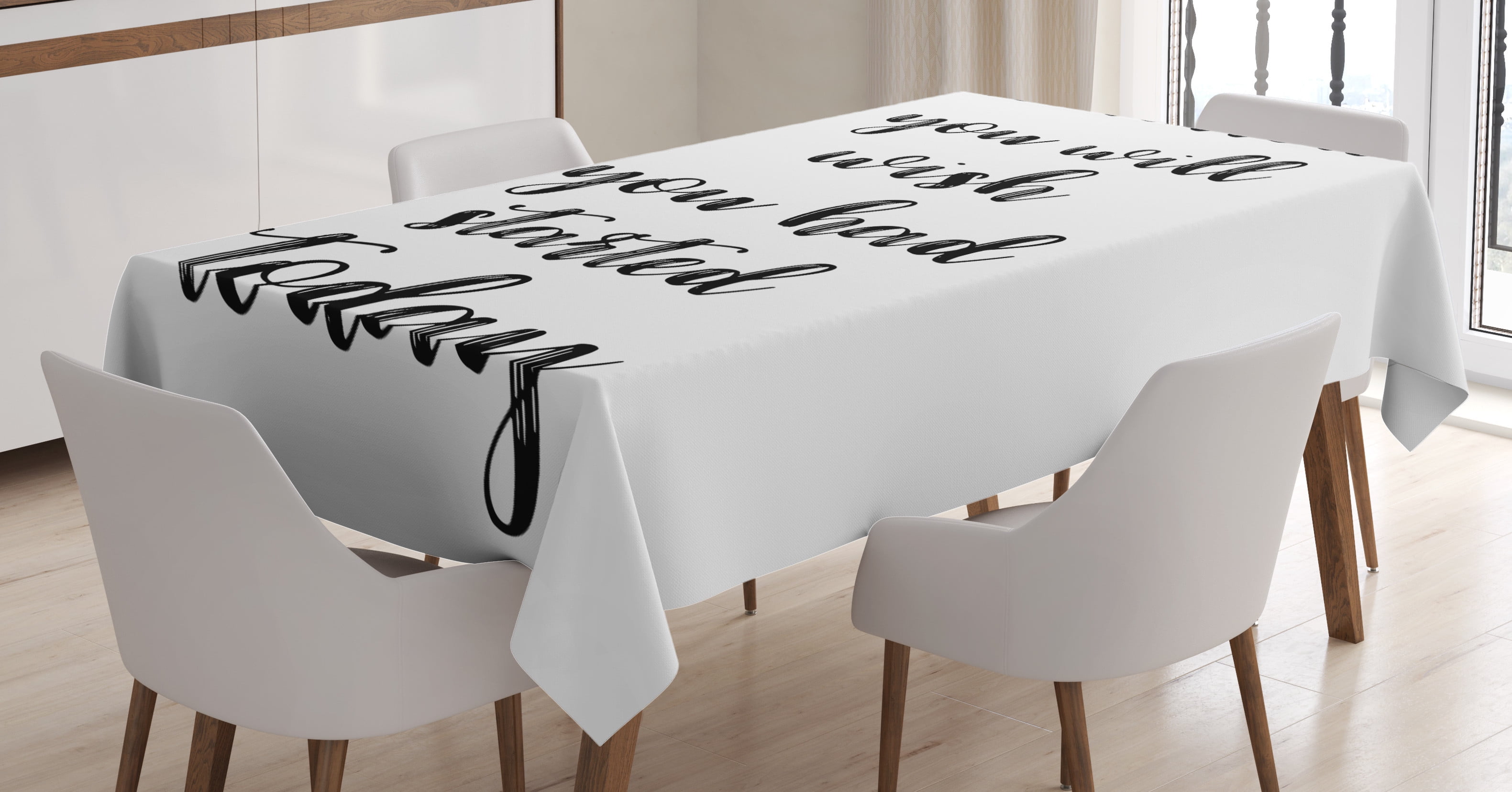 Ambesonne Black and White Tablecloth Rectangular Table Cover, Cursive ...