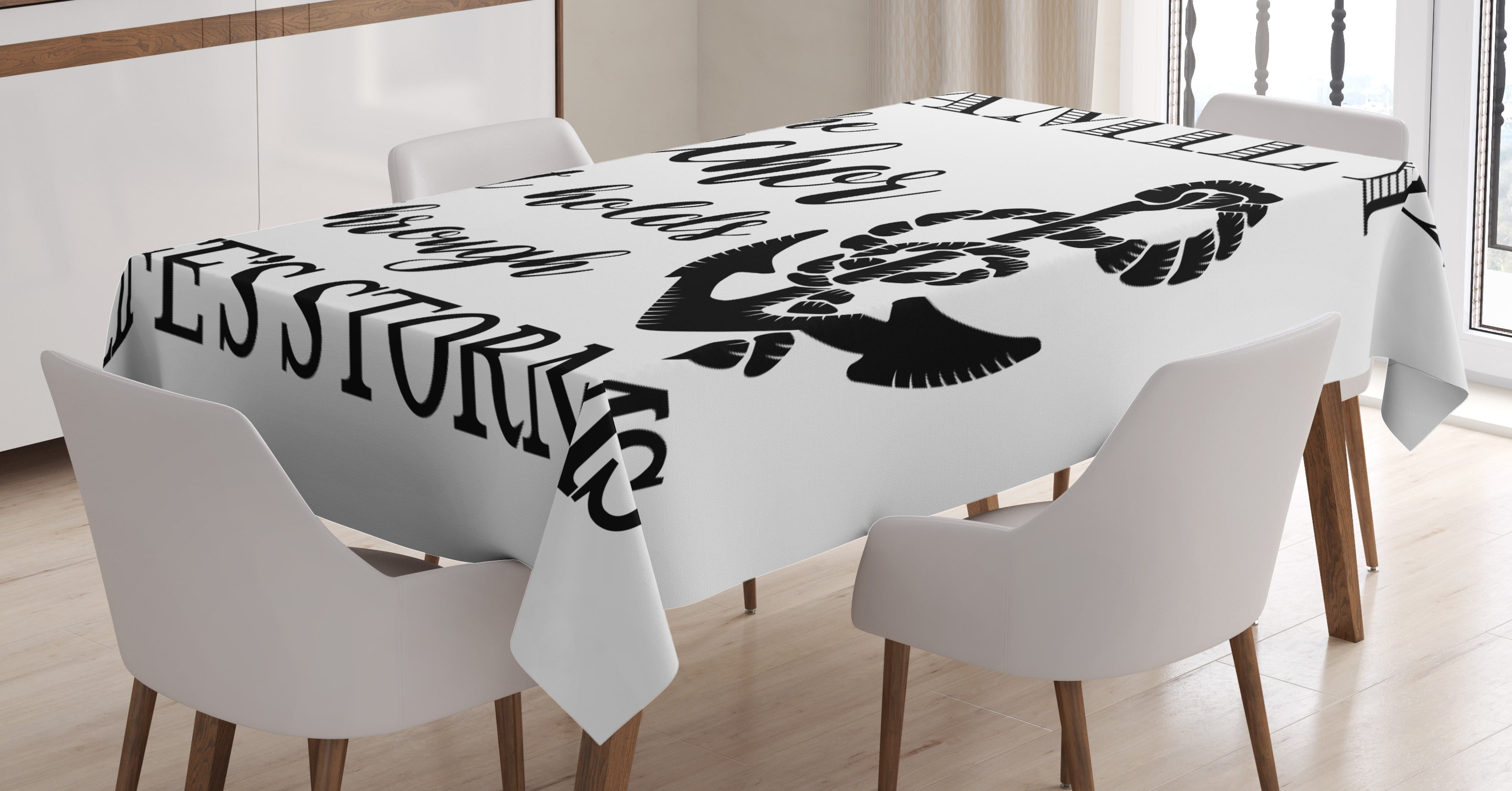 Ambesonne Black and White Tablecloth Rectangular Table Cover, Family ...