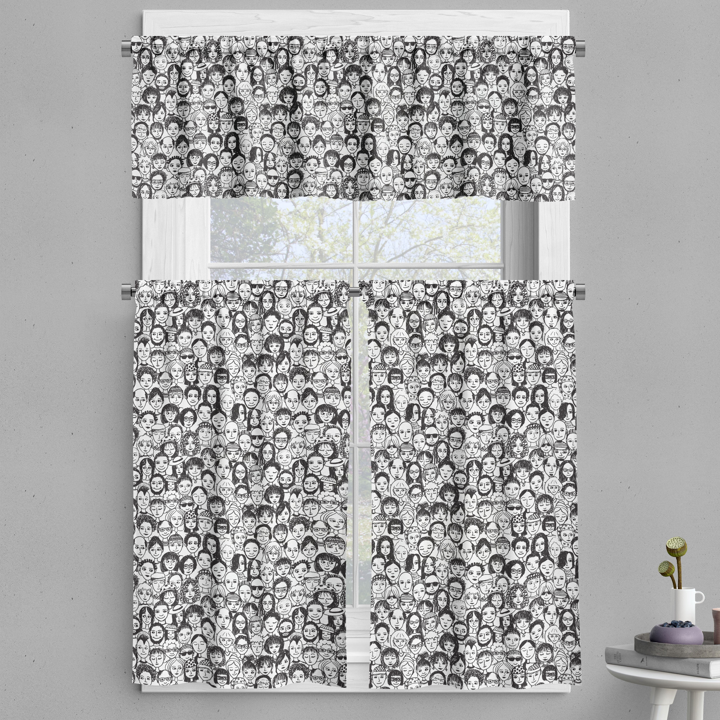 Ambesonne Black and White Valance & Curtain, People Portrait, 55"x36 ...