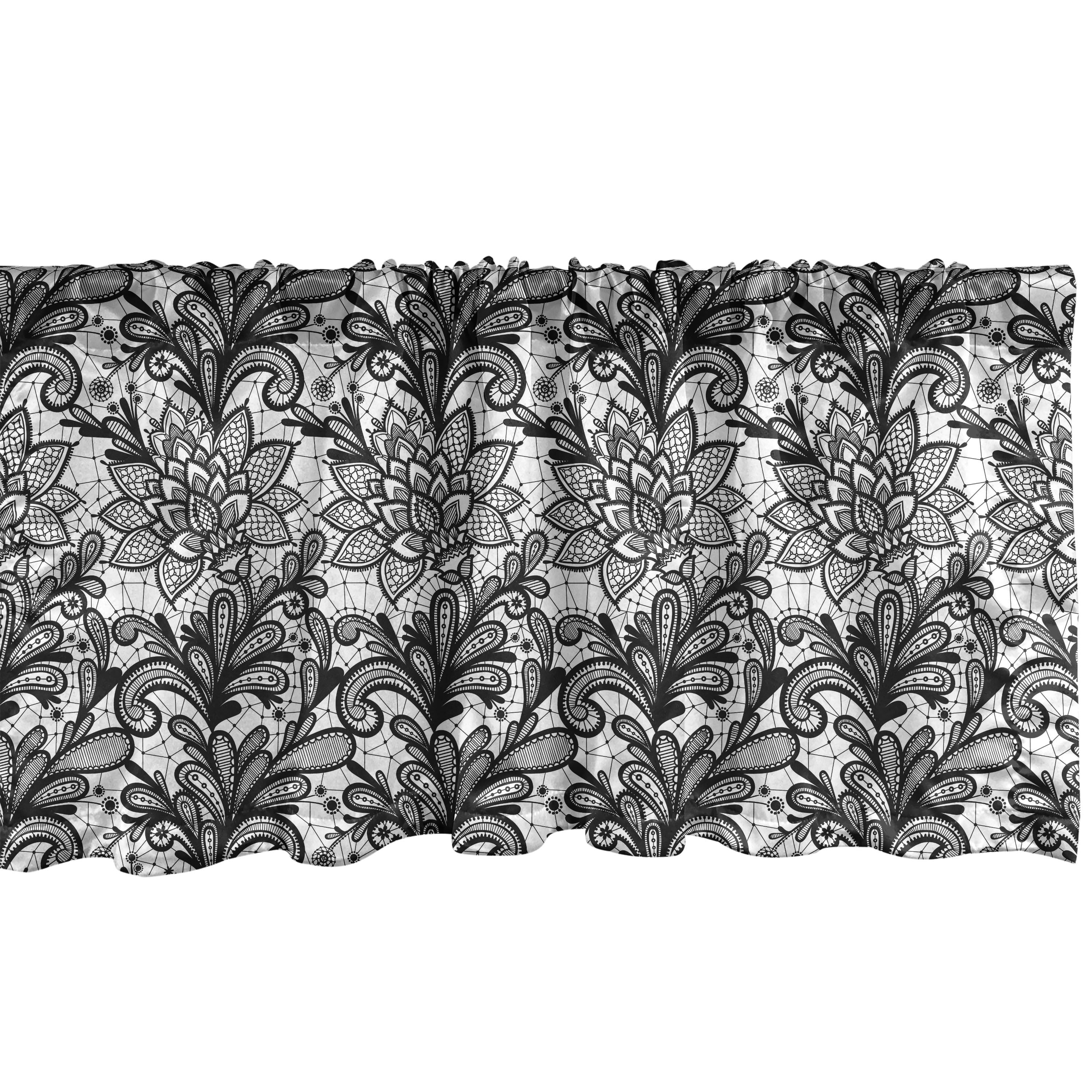 Ambesonne Black and White Window Valance, Victorian Lace, Silky Satin ...