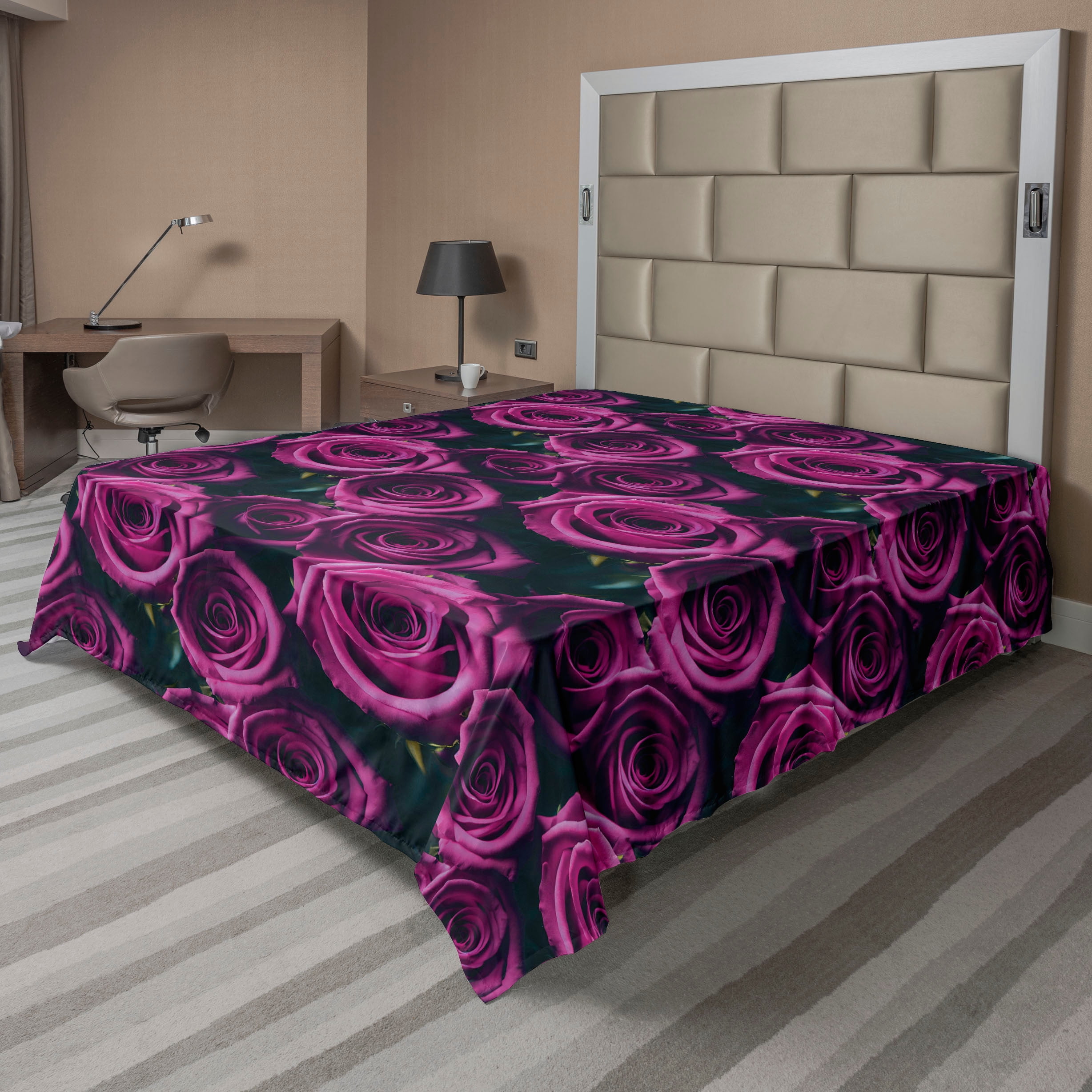Ambesonne Blooming Roses Flat Bedding Sheet Soft Top Sheet, Boho Floral ...