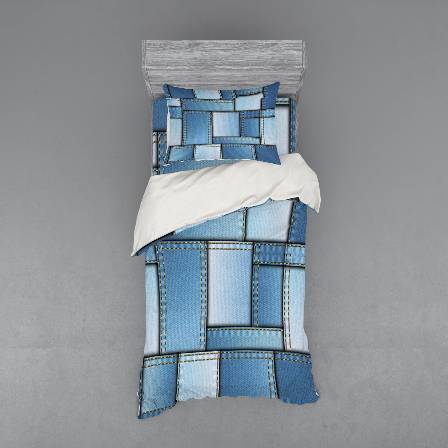 Ambesonne Blue Bedding Set 3 Pcs, Denim Patchwork Pattern, Twin XL ...