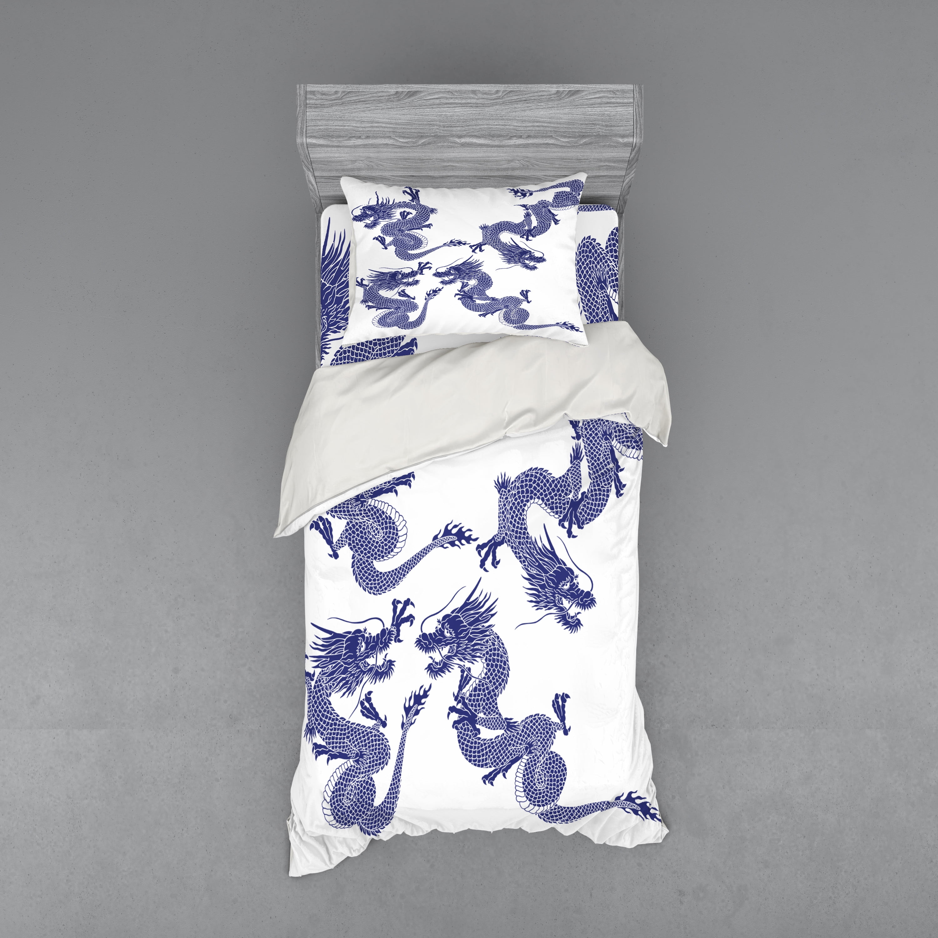 Ambesonne Blue Bedding Set 3 Pcs, Japanese Dragons Mythical, Twin, Blue ...