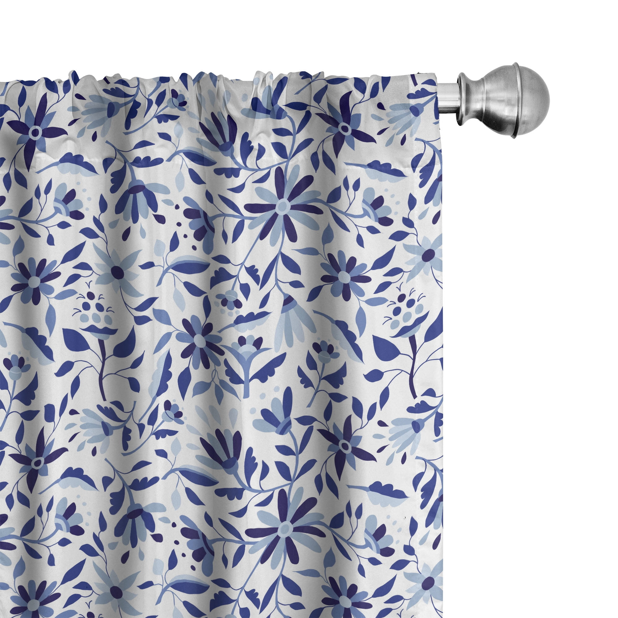Ambesonne Blue Curtains, Modern Flowers Leaves Buds, Pair of 28"x63 ...