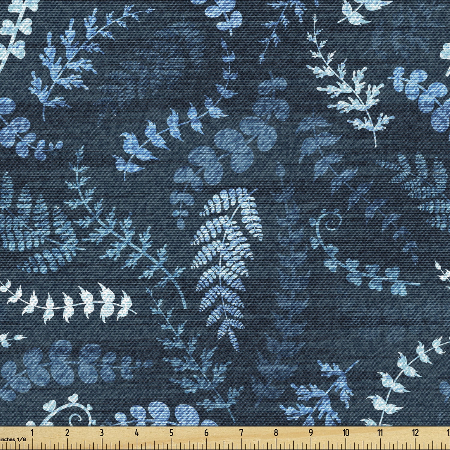 Ambesonne Blue Fabric by the Yard Upholstery, Floral Swirl Leaves ...