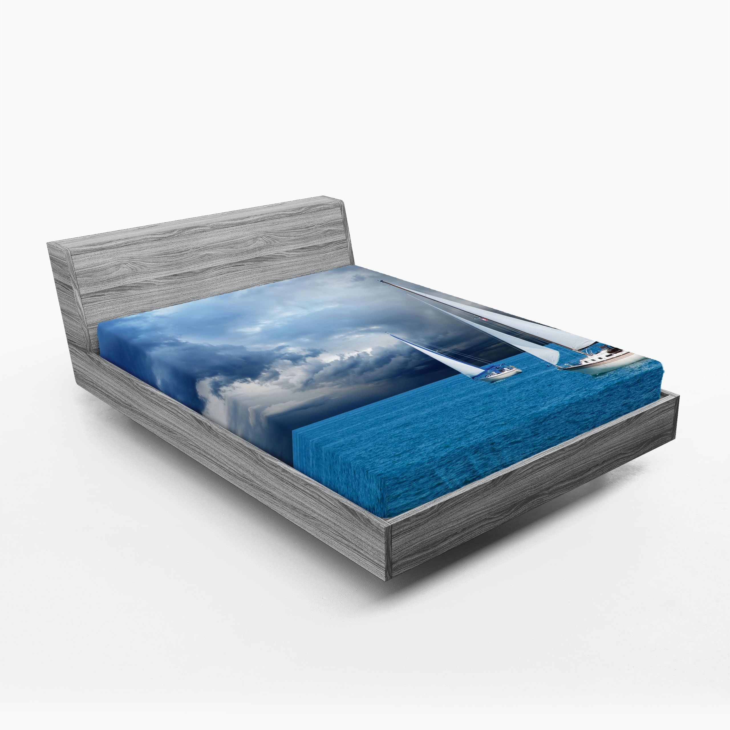 Ambesonne Blue Fitted Sheet, Sailing After Storm Clouds, Queen Size ...